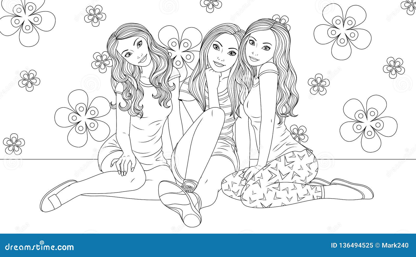 Three Girls Coloring Pages