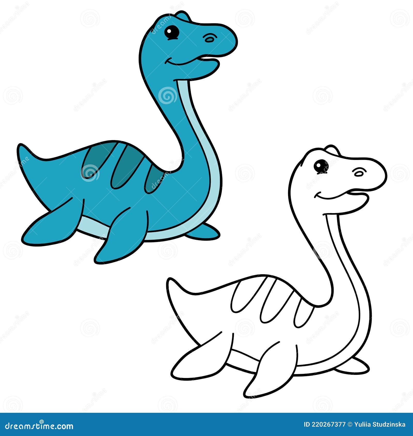 Coloring with Example Elasmosaurus Stock Vector - Illustration of ...