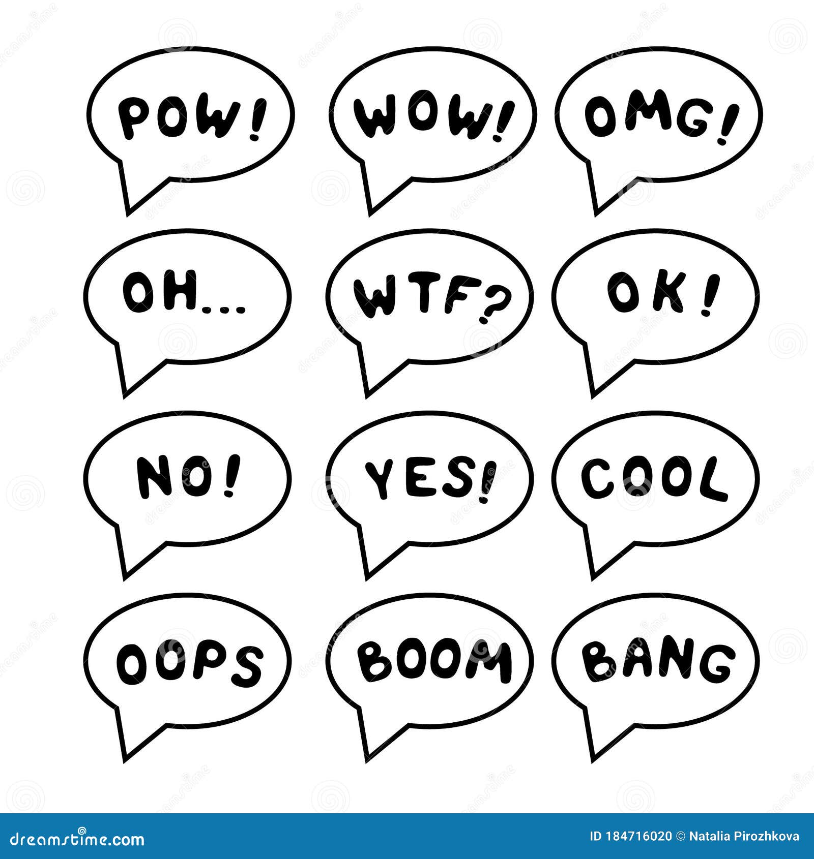 Comic sound set isolated stock vector. Illustration of sound - 184716020