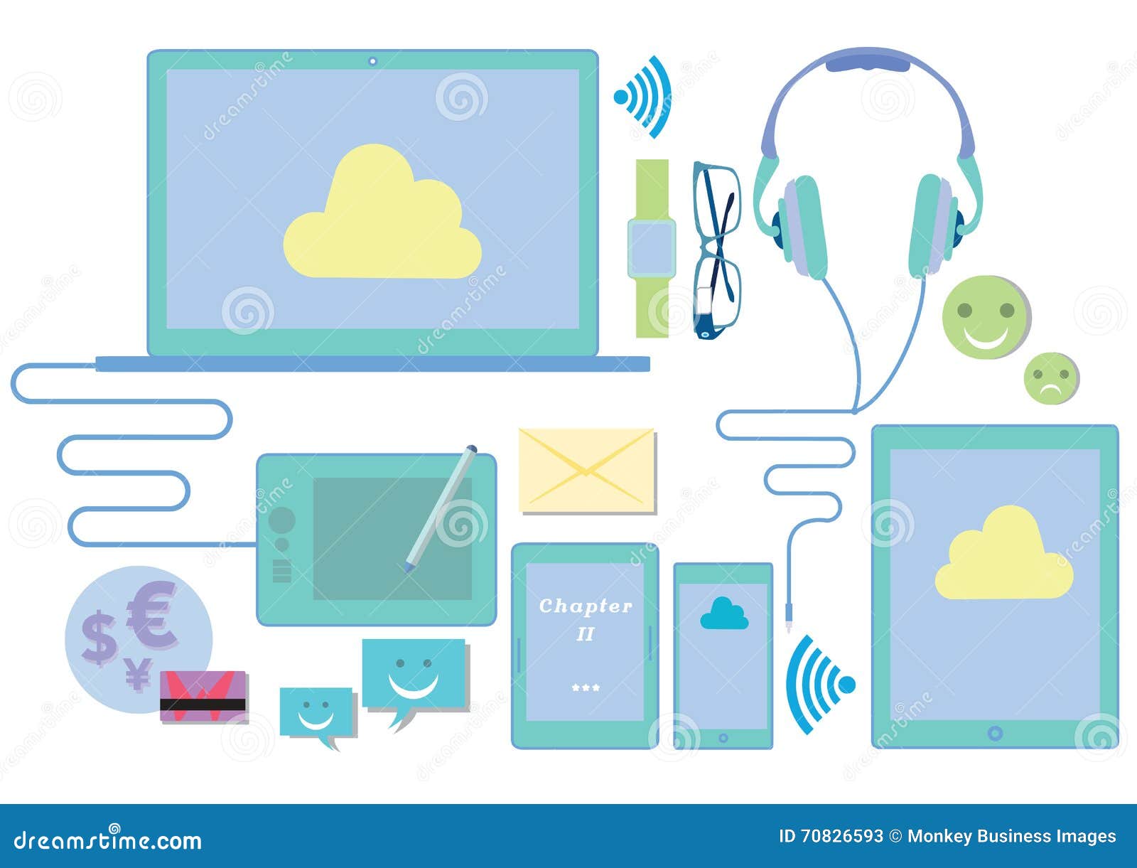 Vector Illustration of Communication Technology Devices Stock ...
