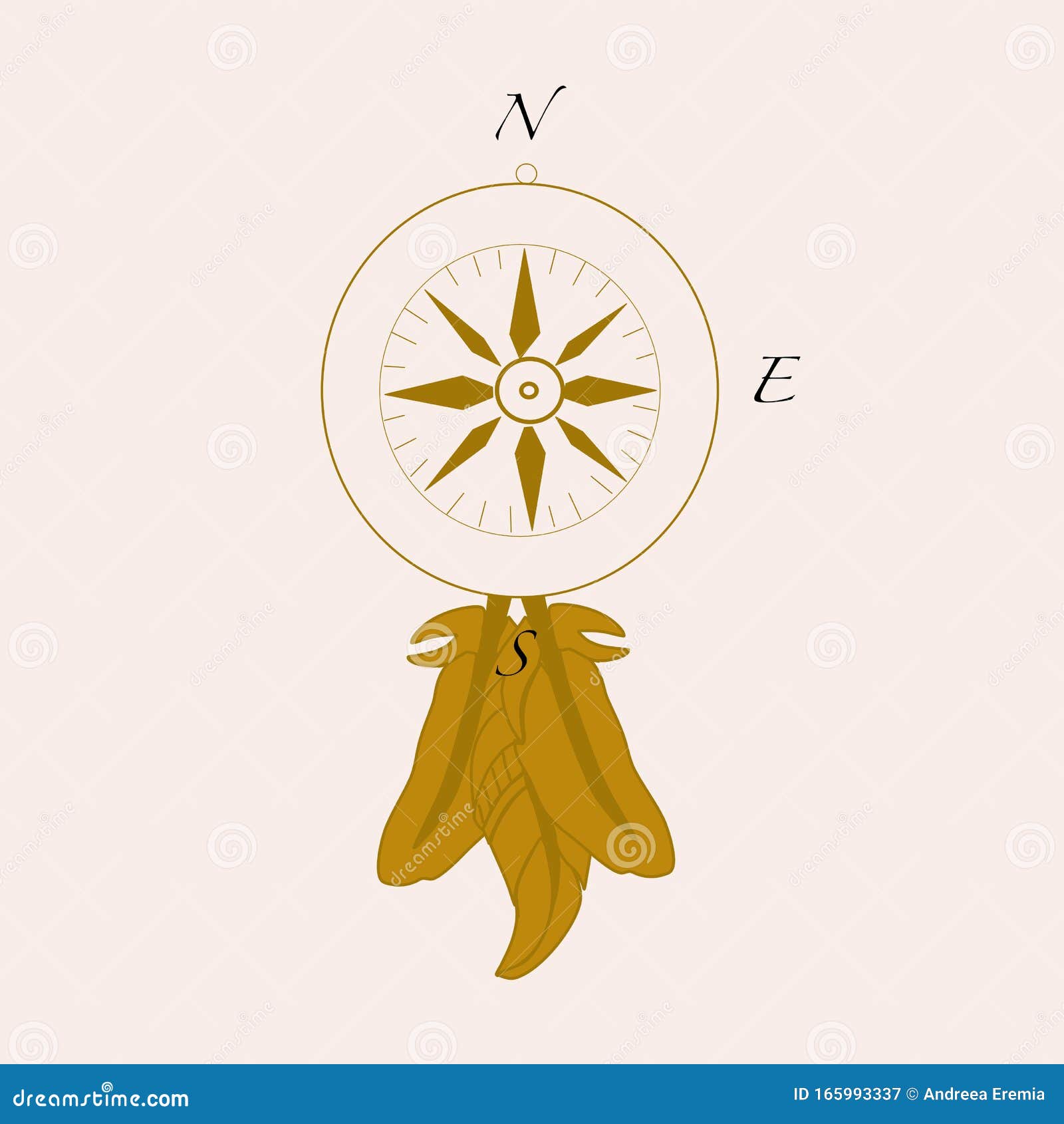 Vector Illustration with Compass and Feathers Stock Vector ...