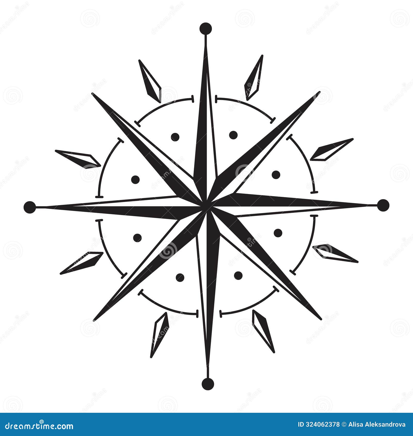 Vector Illustration of Compass Rose. Linear Drawing of Marine ...