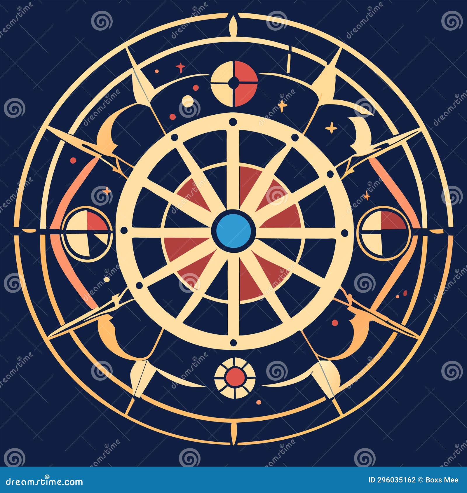 Vector Illustration of a Compass in the Shape of a Circle on a Blue ...