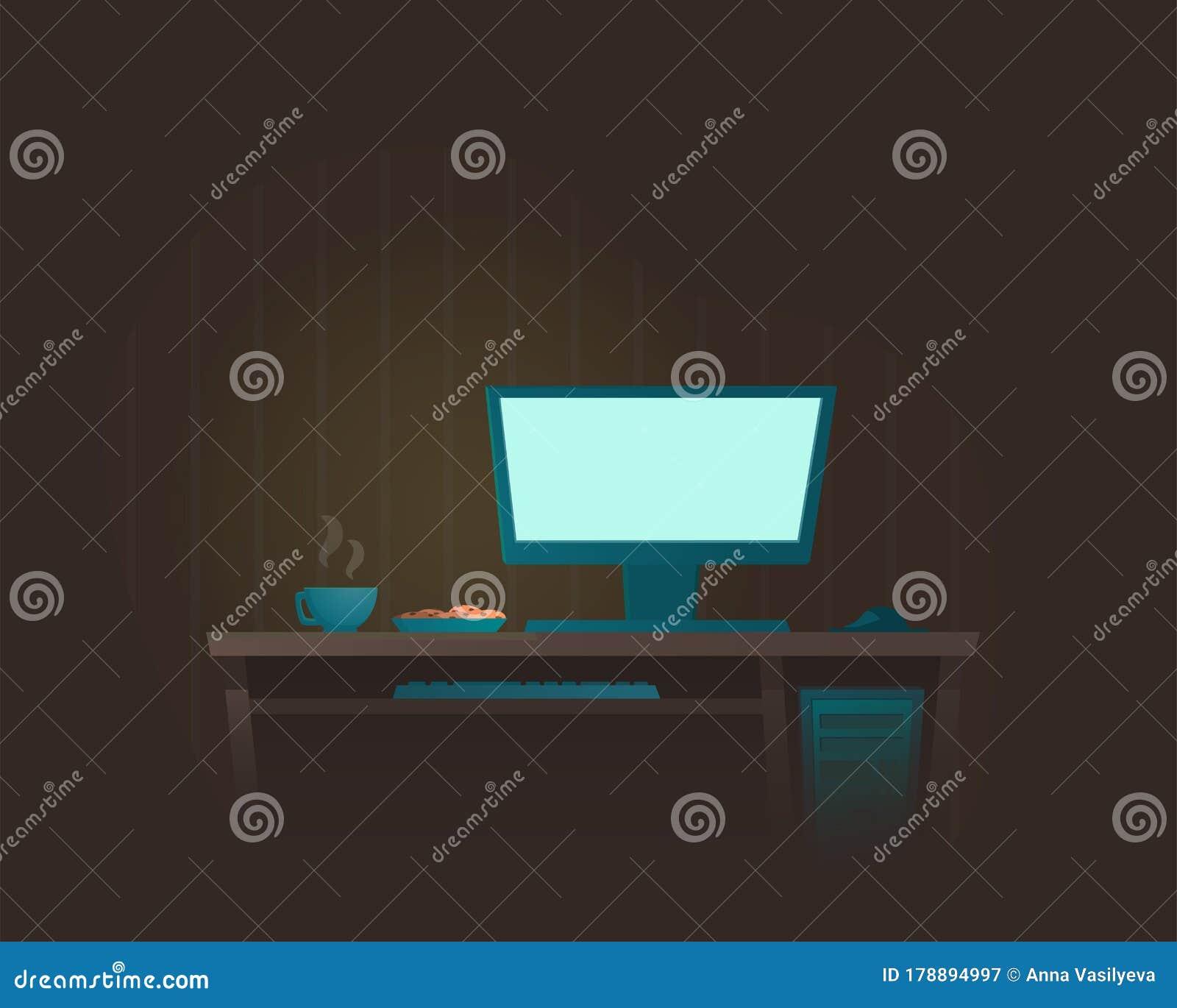 Vector Illustration of Computer and Bright Empty Computer Monitor at ...