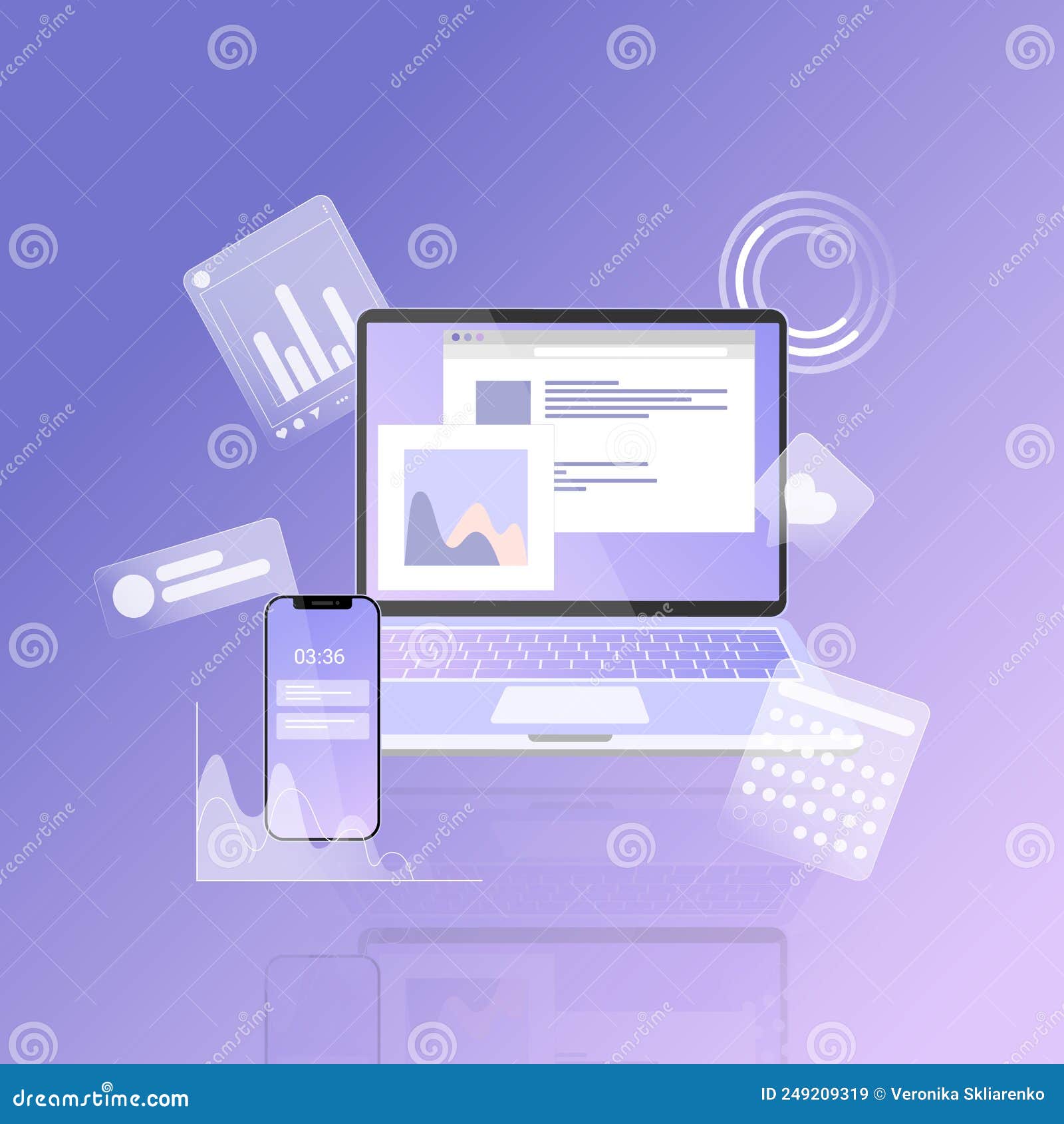 Vector Illustration Computer, Charts, Internet Indicators and ...