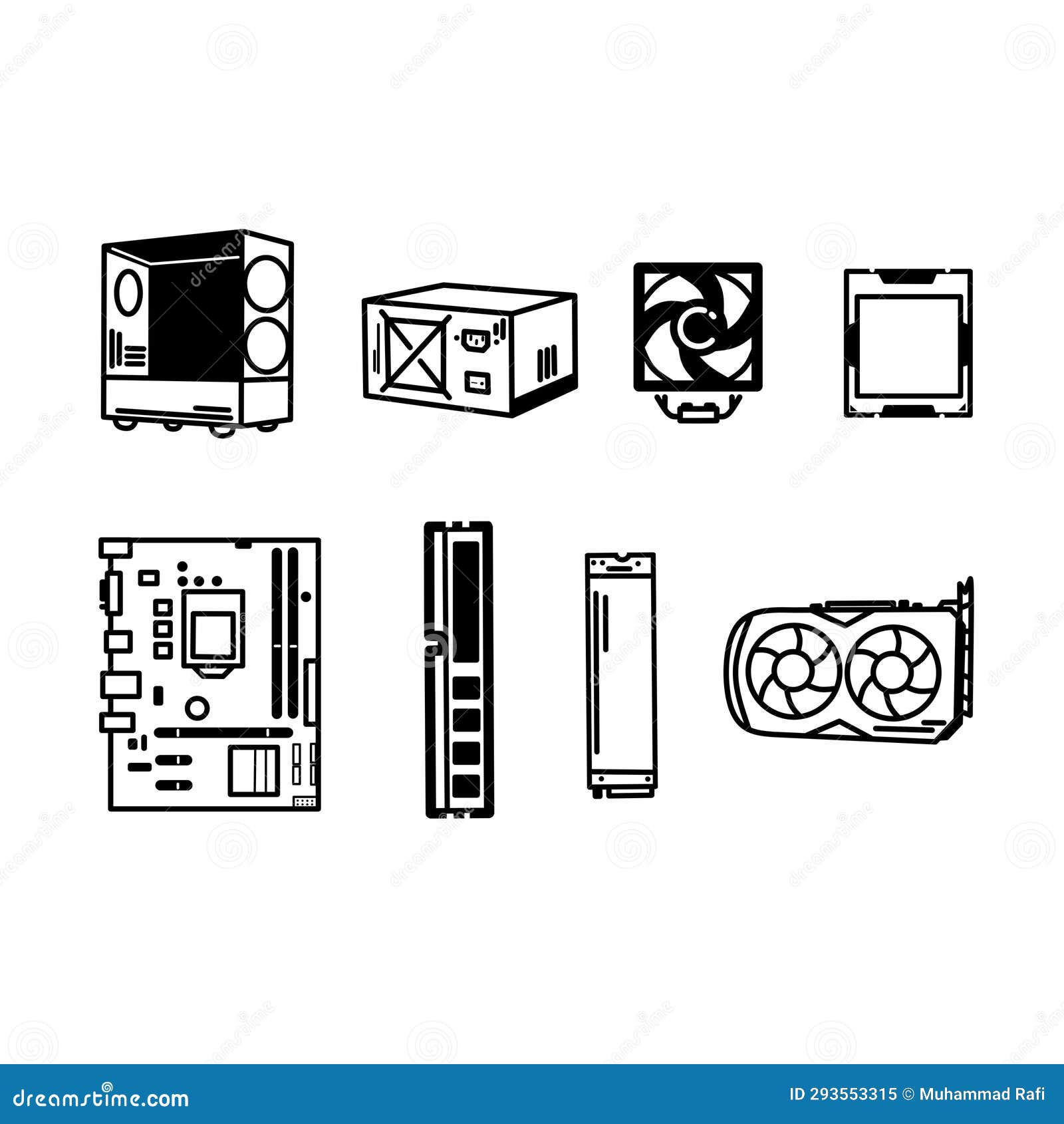 Vector Illustration of 8 Computer Component Icons Stock Illustration ...