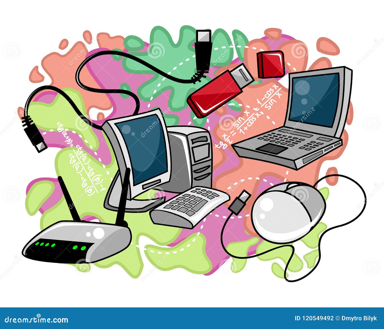 Computer Equipment on Colored Background Stock Vector - Illustration of ...
