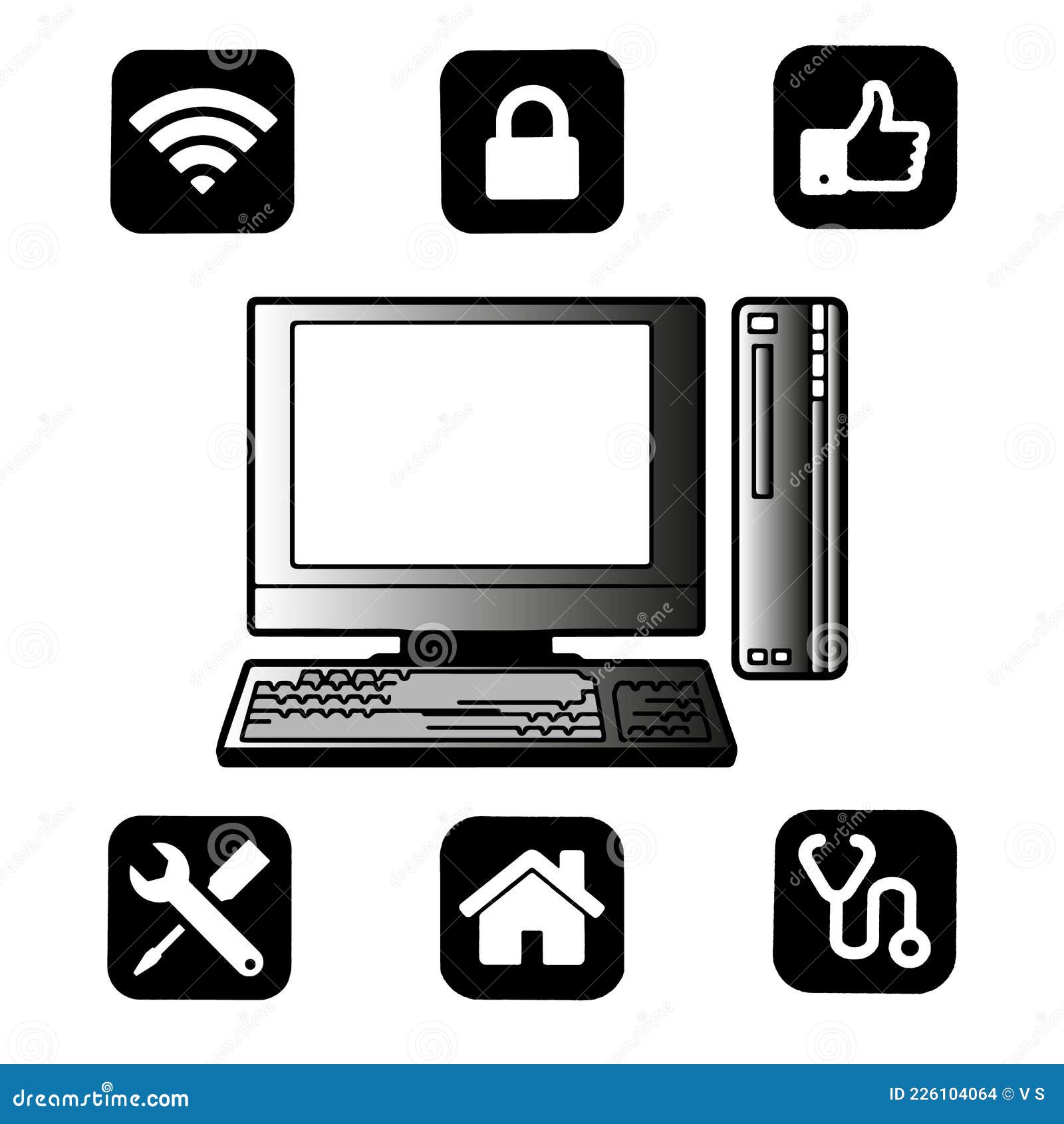 Vector Illustration, Computer and Icons for Computer Repair and Parts ...