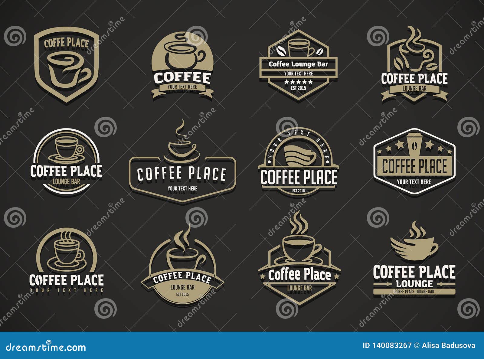 Vector Illustration Concept of Coffee Logo. Brown on Black Background ...