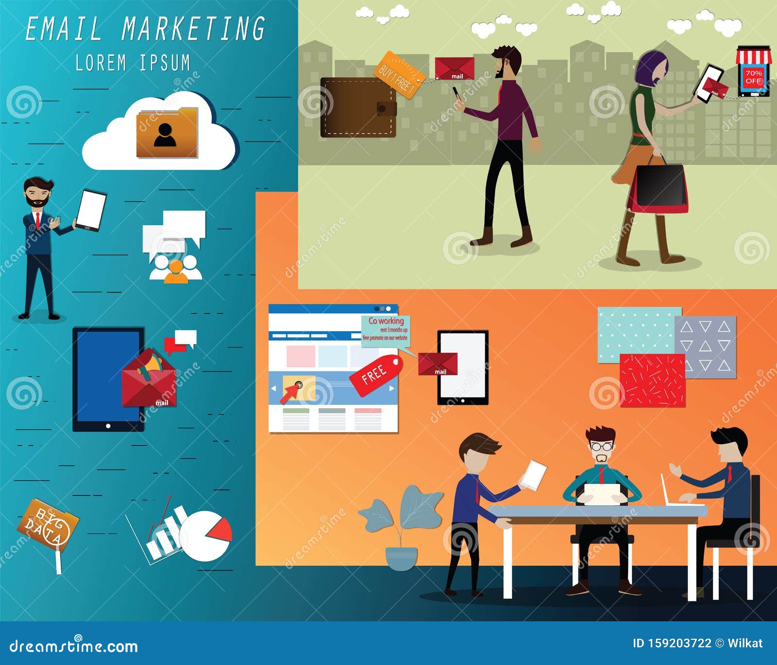 Vector Illustration Concept of Email Marketing,the Owner Using Email ...