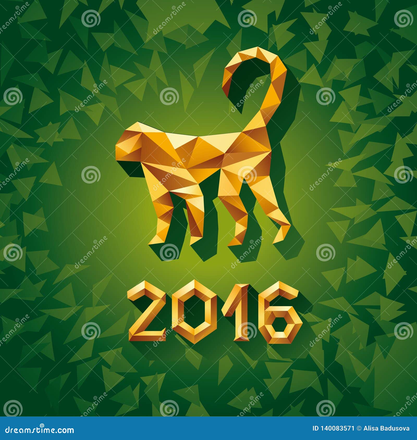 Vector Illustration Concept of Gold Polygonal Monkey. Symbol of 2016 ...