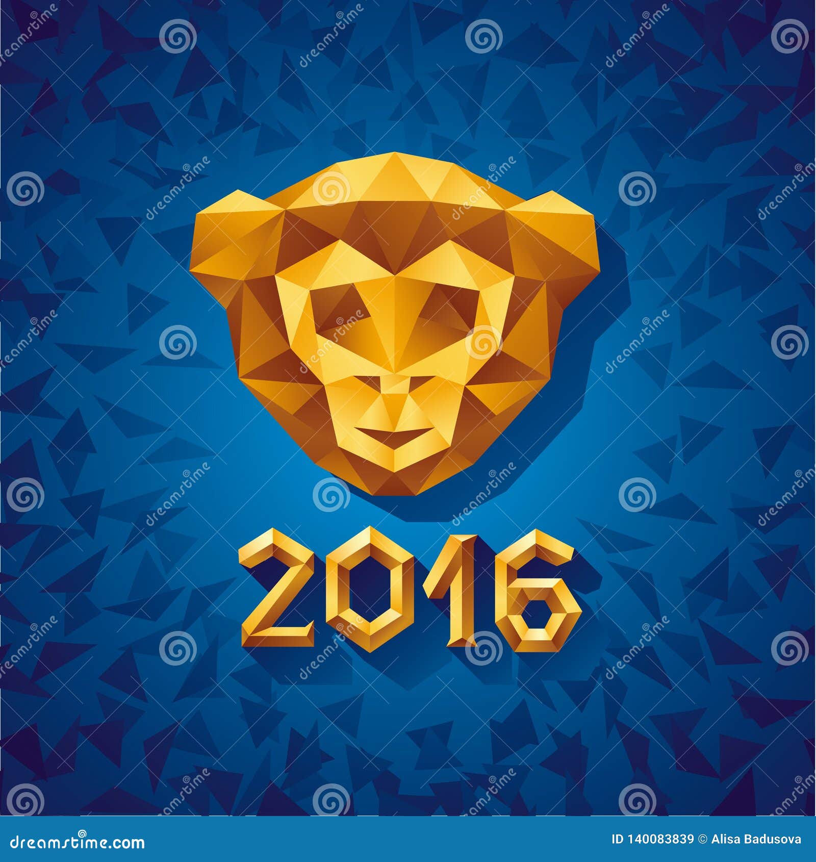 Vector Illustration Concept of Gold Polygonal Monkey. Symbol of 2016 ...