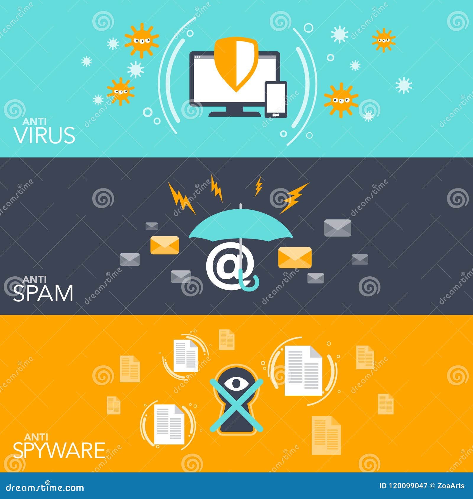 Vector Illustration Concept Hacker Three Flat Banner Set With Hacking