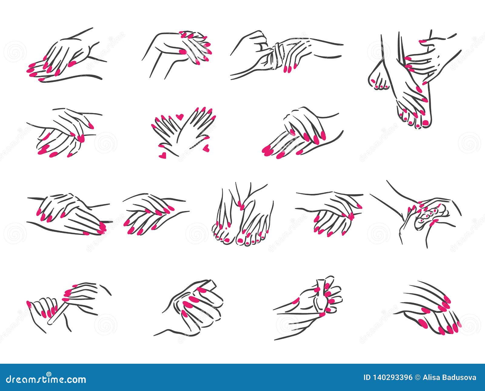Vector Illustration Concept of Hands with Manicure Icon. Black on White ...
