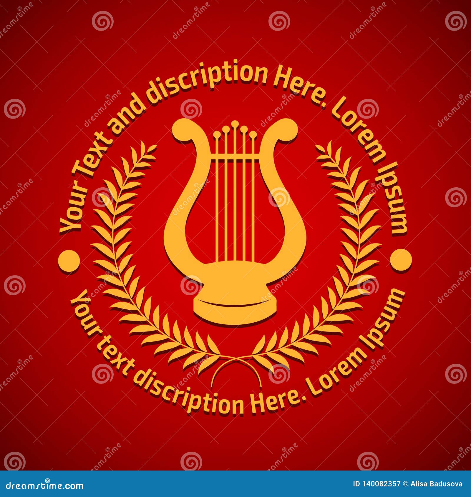 Vector Illustration Concept of Philharmonic Logo with Lyre. Gold on Red ...