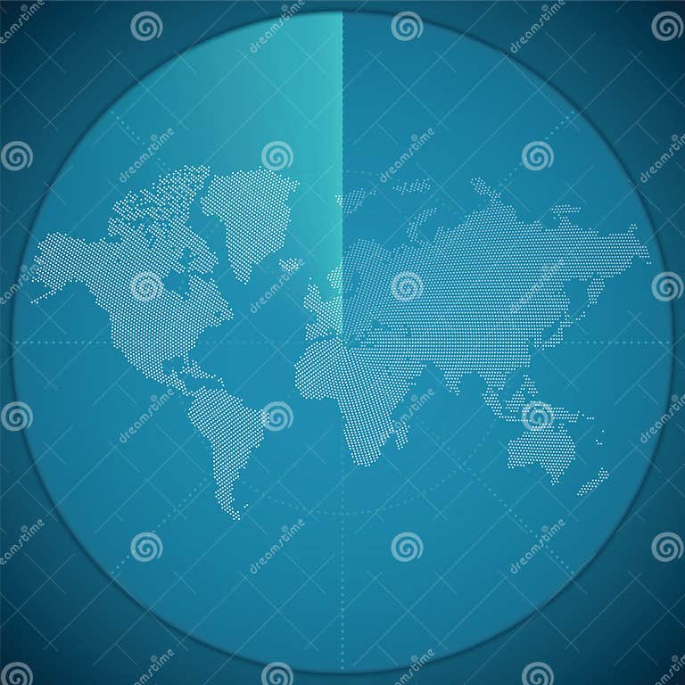 Vector Illustration Concept of World Map on Digital Sonar Display Stock ...