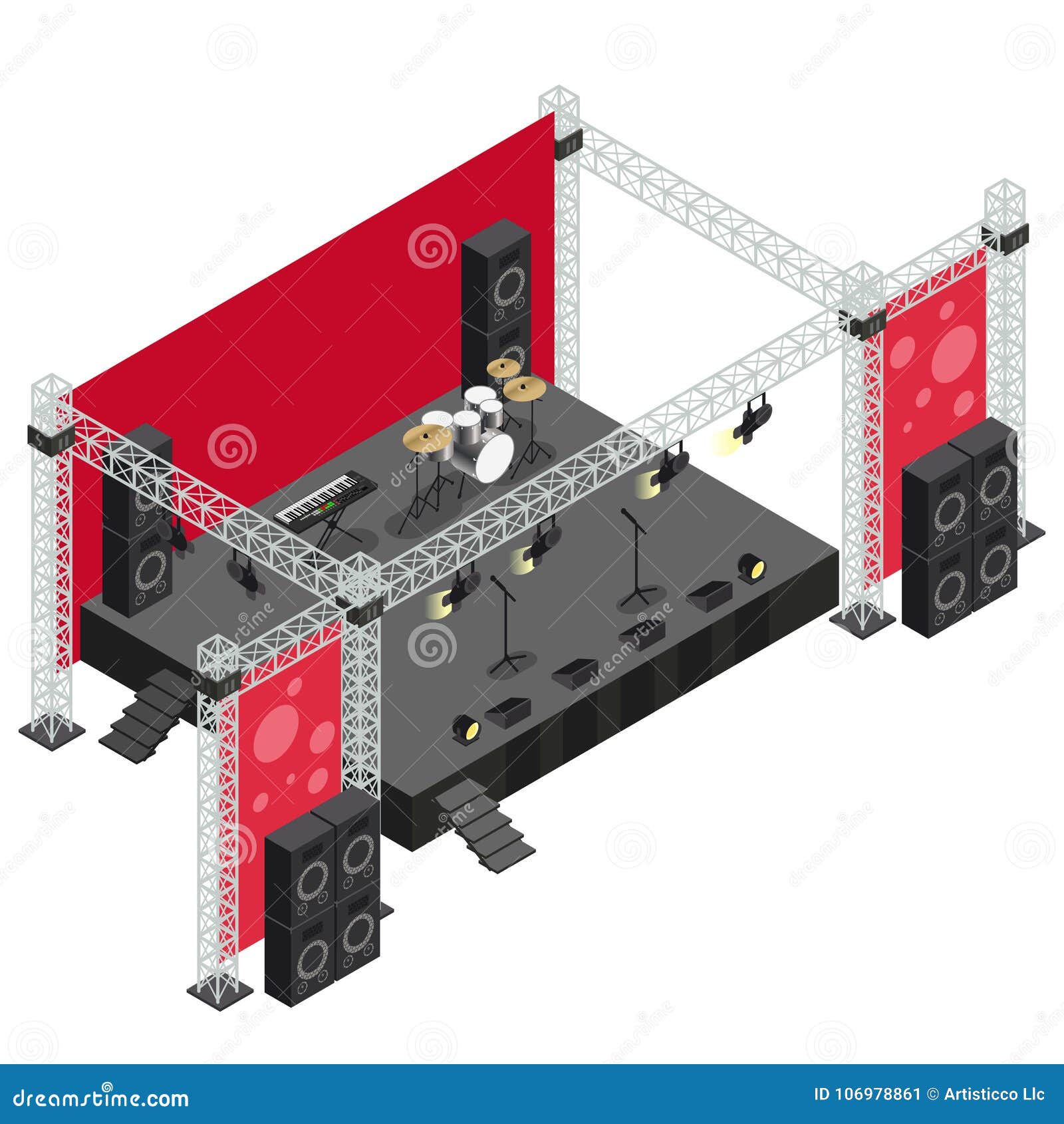 Concert Stage in Isometric Illustration Stock Vector - Illustration of ...