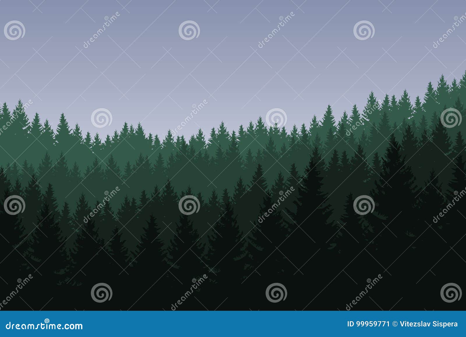 Vector Illustration of Coniferous Forest with Green Trees Stock Vector ...