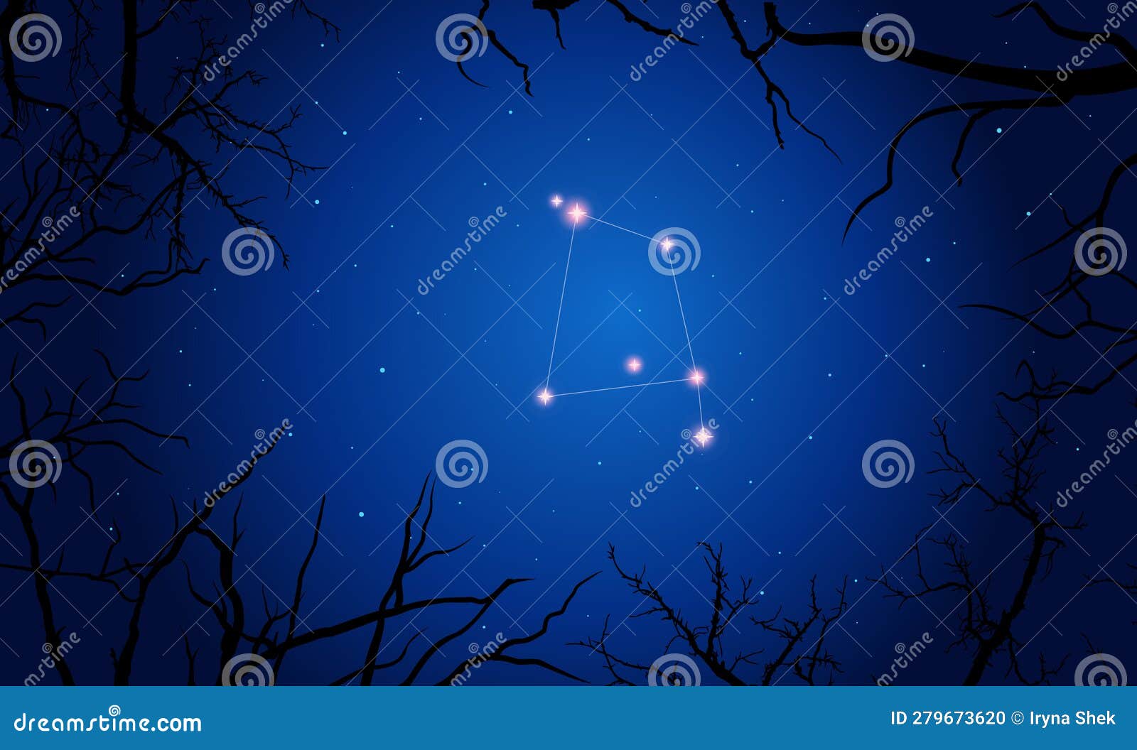 Corvus Constellation. Tree Branches, Starry Sky Stock Vector ...