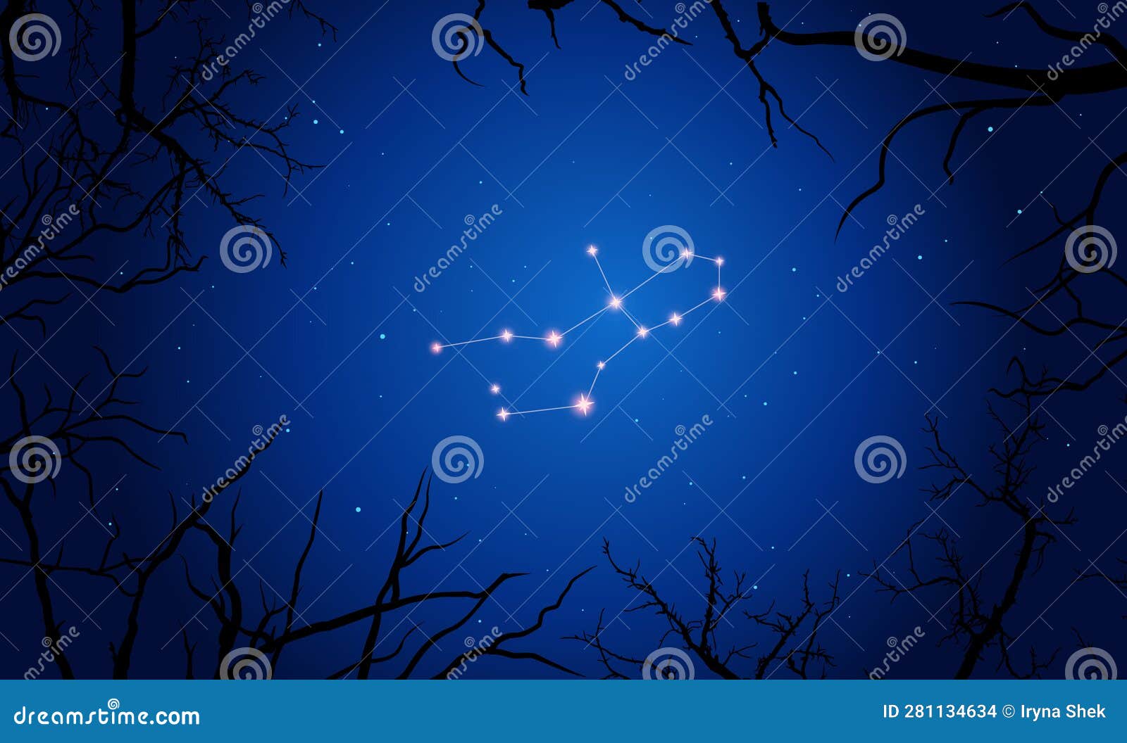 Virgo Constellation. Tree Branches, Starry Sky Stock Vector ...