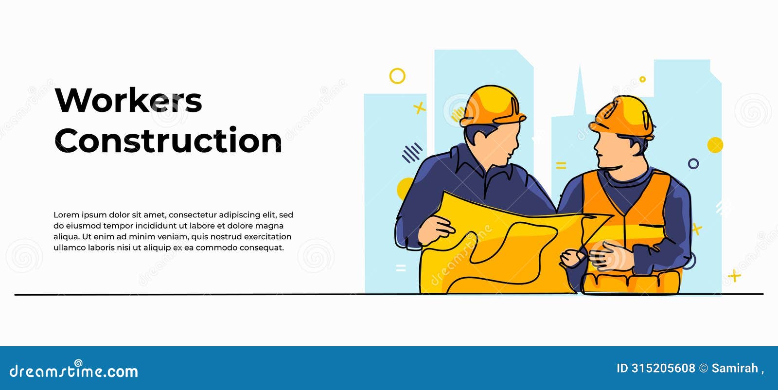 Vector Illustration of Construction Contractors Discussing Blueprints ...