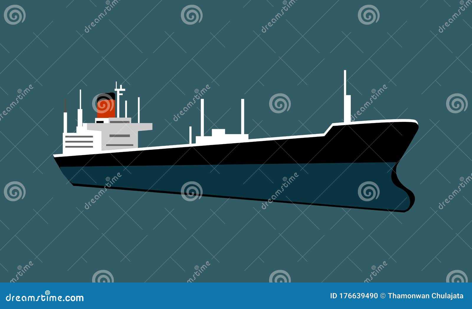 Cargo Freighter Boat. Flat Vector Illustration. Isolated On Blue ...