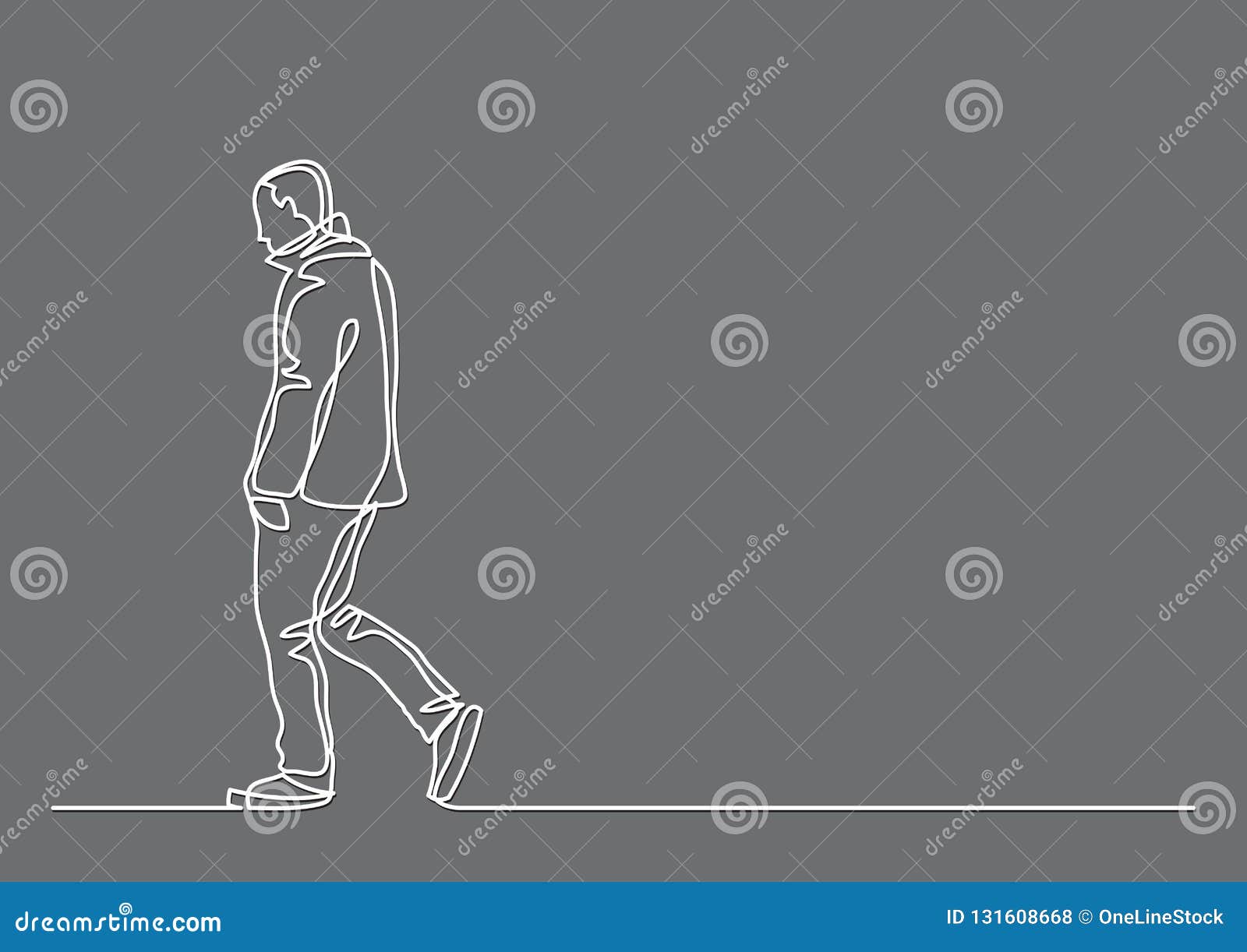 Continuous Line Drawing of Lonely Walking Man Stock Vector ...