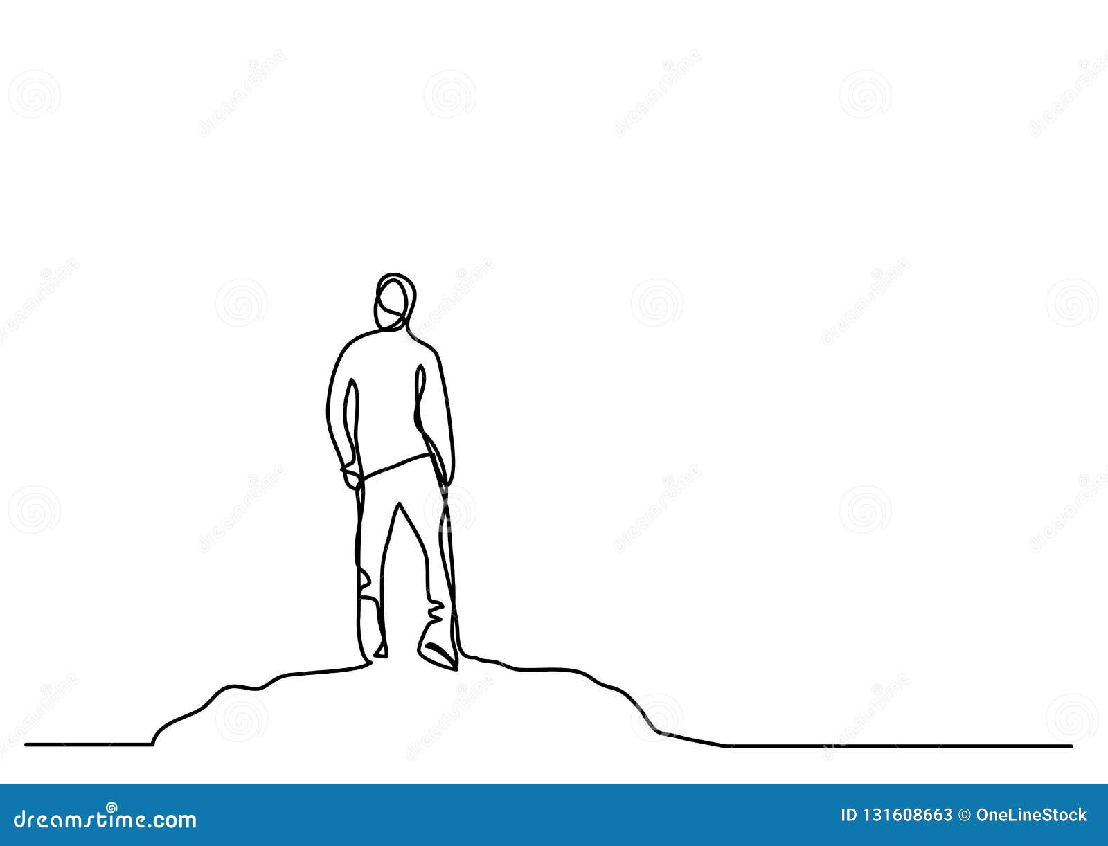 Continuous Line Drawing of Man on the Mountain Stock Vector ...