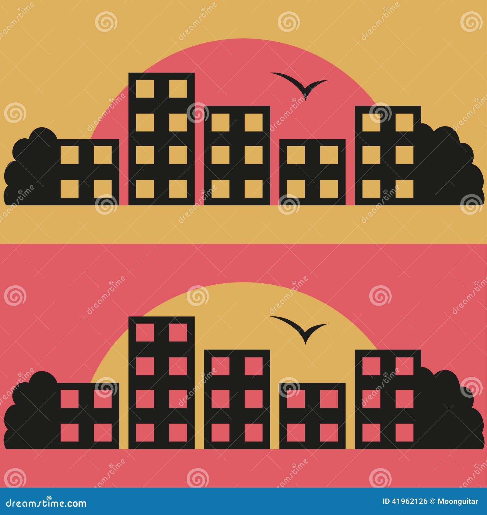 Vector Illustration of Contrast City on Sunrise Stock Vector ...