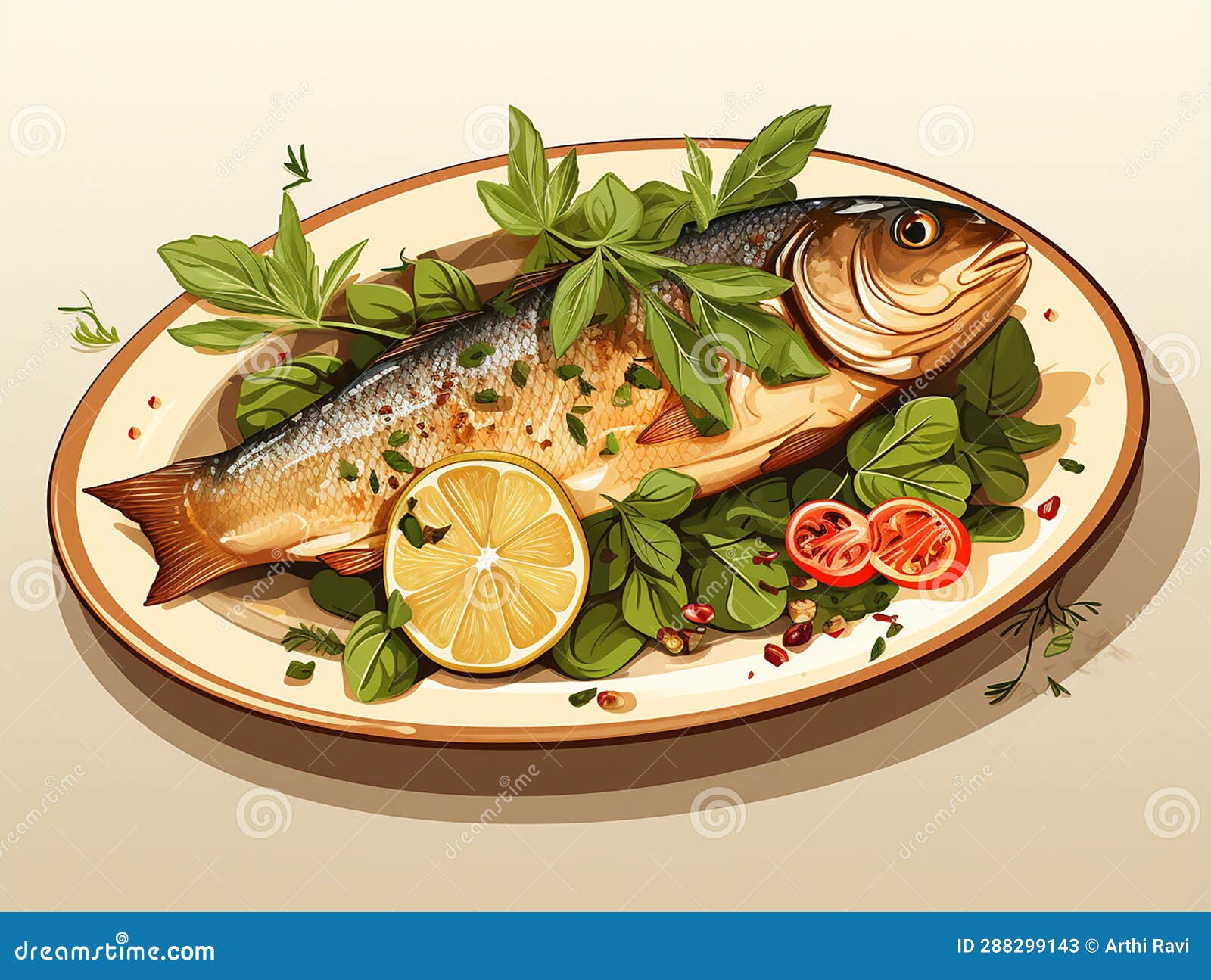Vector Illustration of a Cooked Fish Stock Illustration - Illustration ...