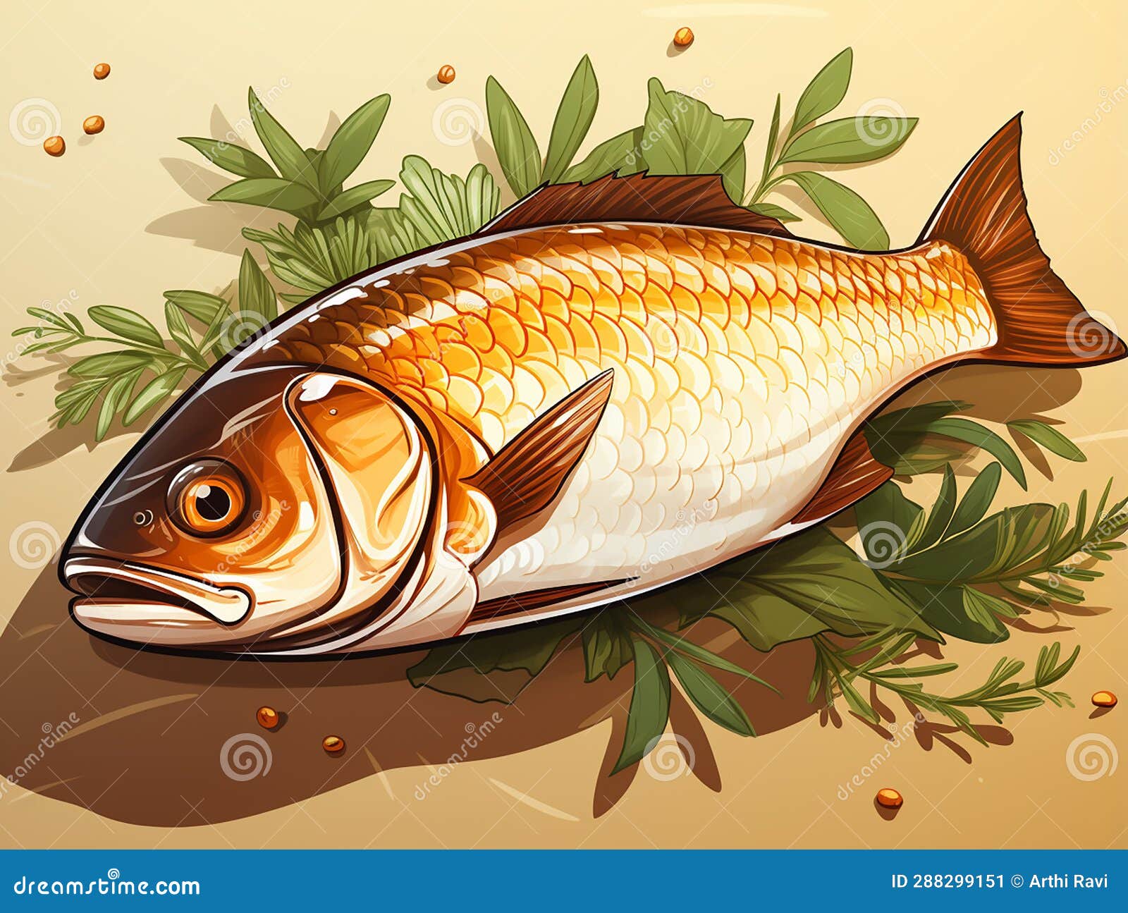 Vector Illustration of a Cooked Fish Stock Illustration - Illustration ...