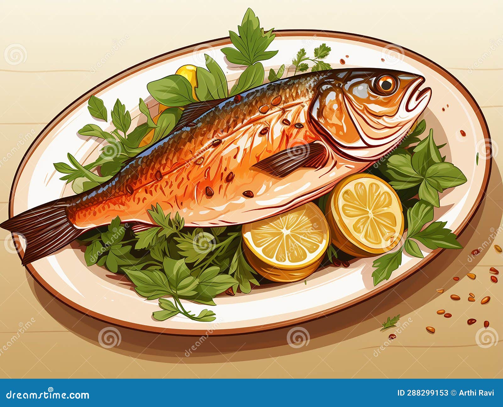 Vector Illustration of a Cooked Fish Stock Illustration - Illustration ...