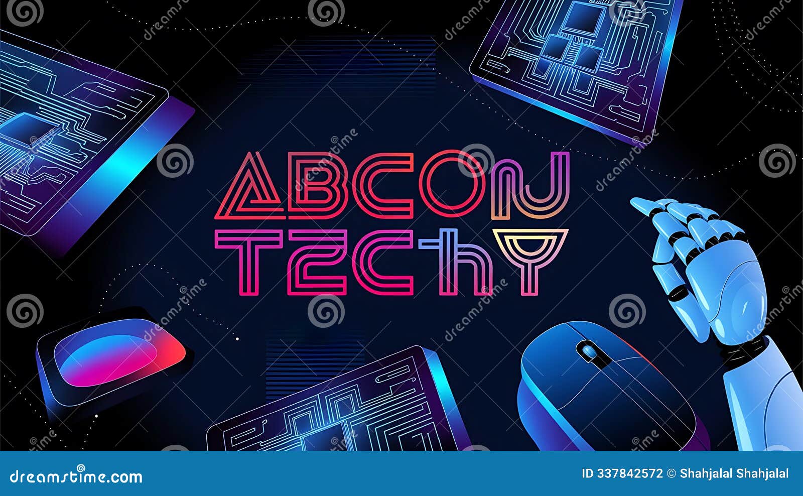 Vector Illustration Cool Abstract Technology Neon Font and Alphabet ...