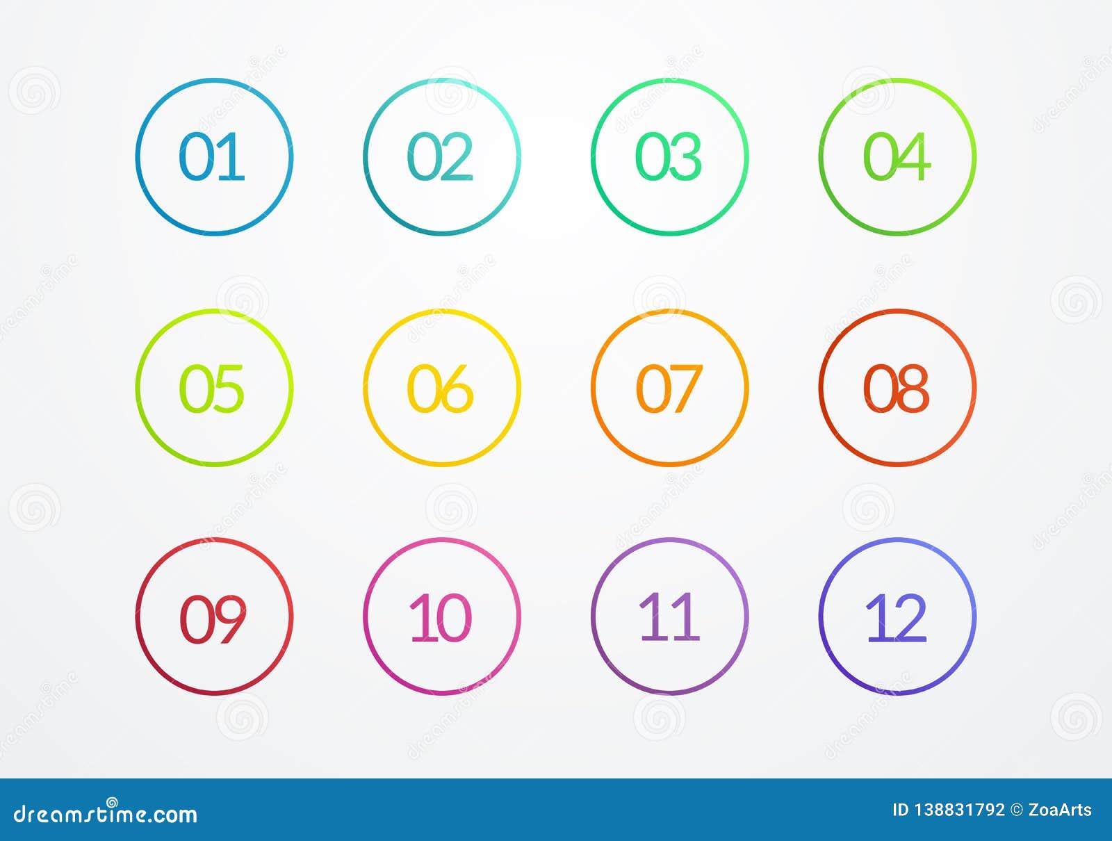 Vector Illustration Clear Flat Outline Bullet Point Circle Number 1 To ...