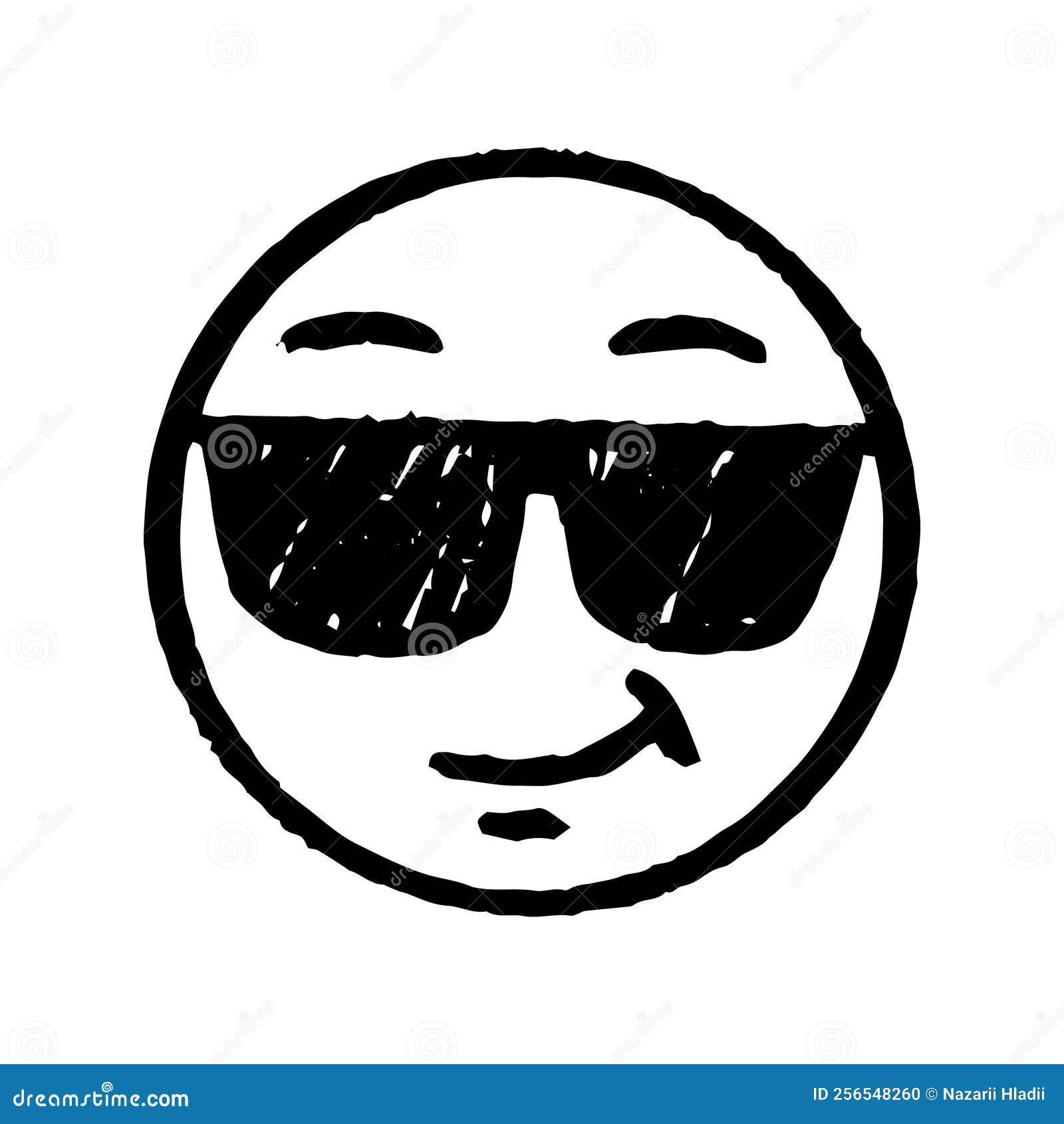 Vector Illustration of Cool Smiling Face in Hand-drawn Style. Stock ...