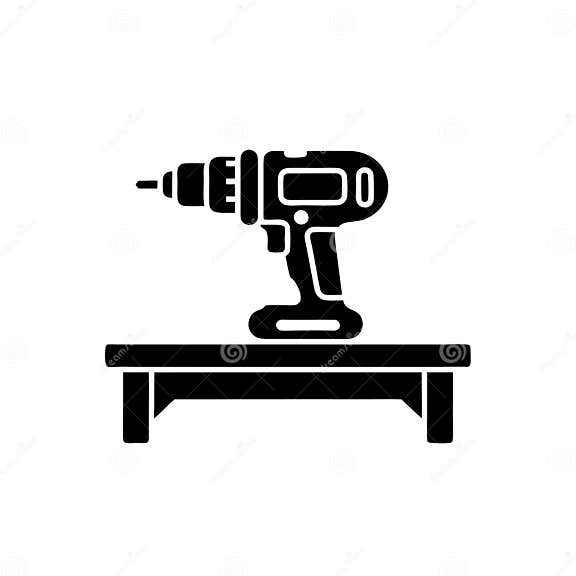 Vector Illustration Cordless Drill on Workbench Silhouette for DIY ...