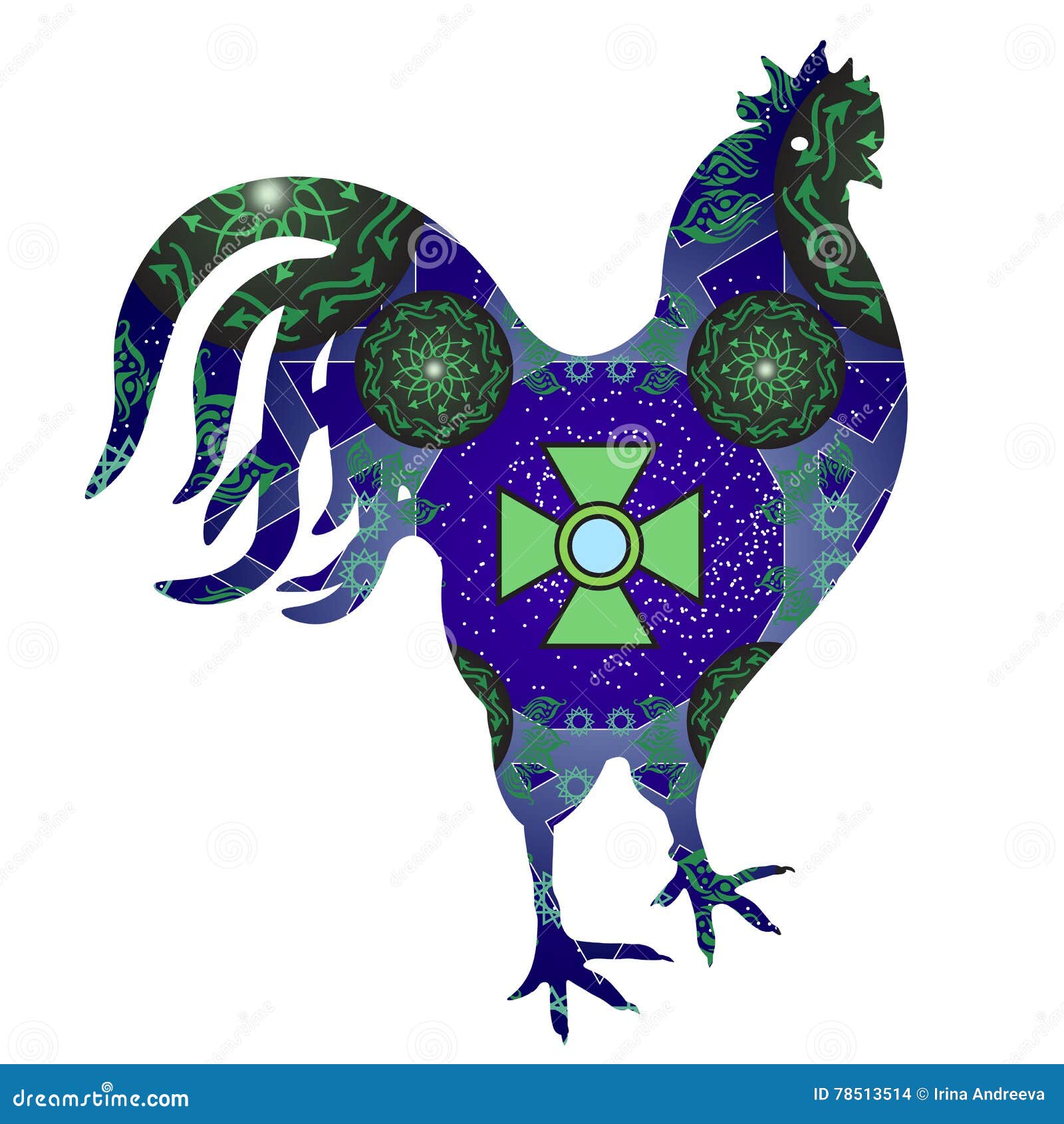 Vector Illustration of Cosmic Rooster with Green Cross Stock Vector ...