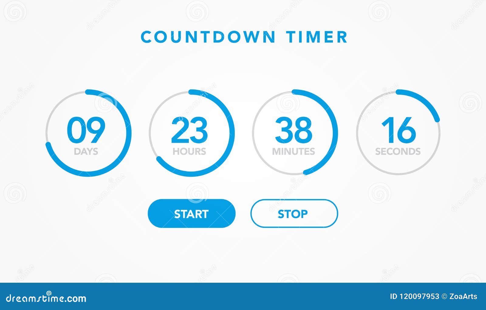 Vector Illustration Countdown Timer Website Element With Buttons Flat Digital Clock Timer