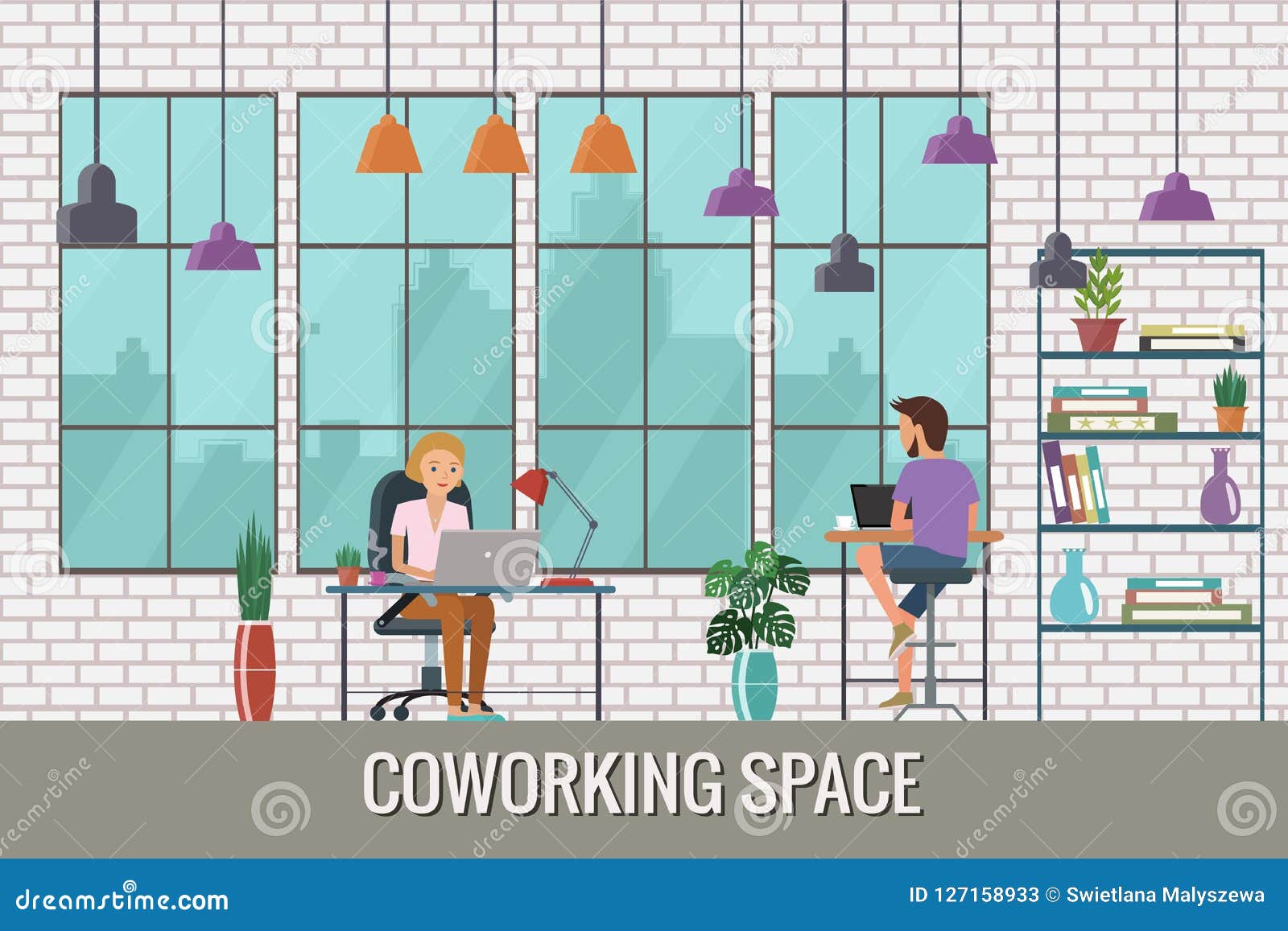 Vector Illustration of Coworking Space. Working Place, Office Stock ...