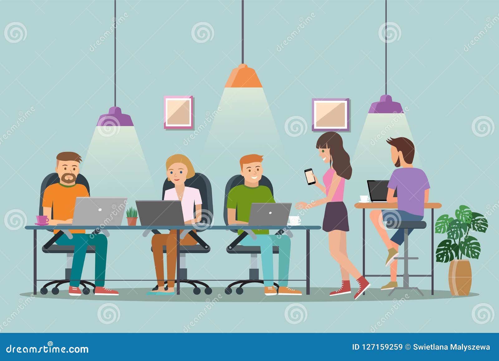 Vector Illustration of Coworking Space. Working Place, Office. P Stock ...