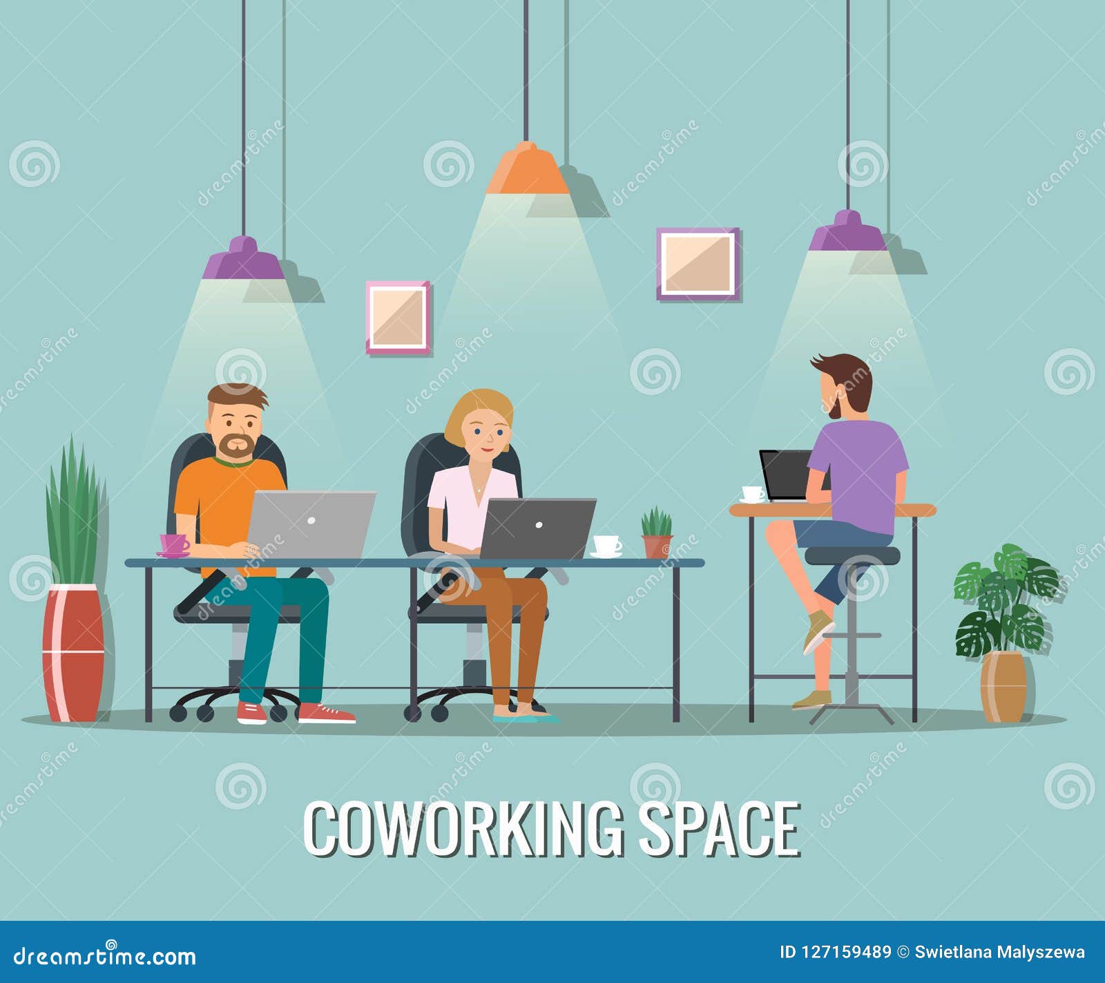 Vector Illustration of Coworking Space. Working Place, Office. P Stock ...