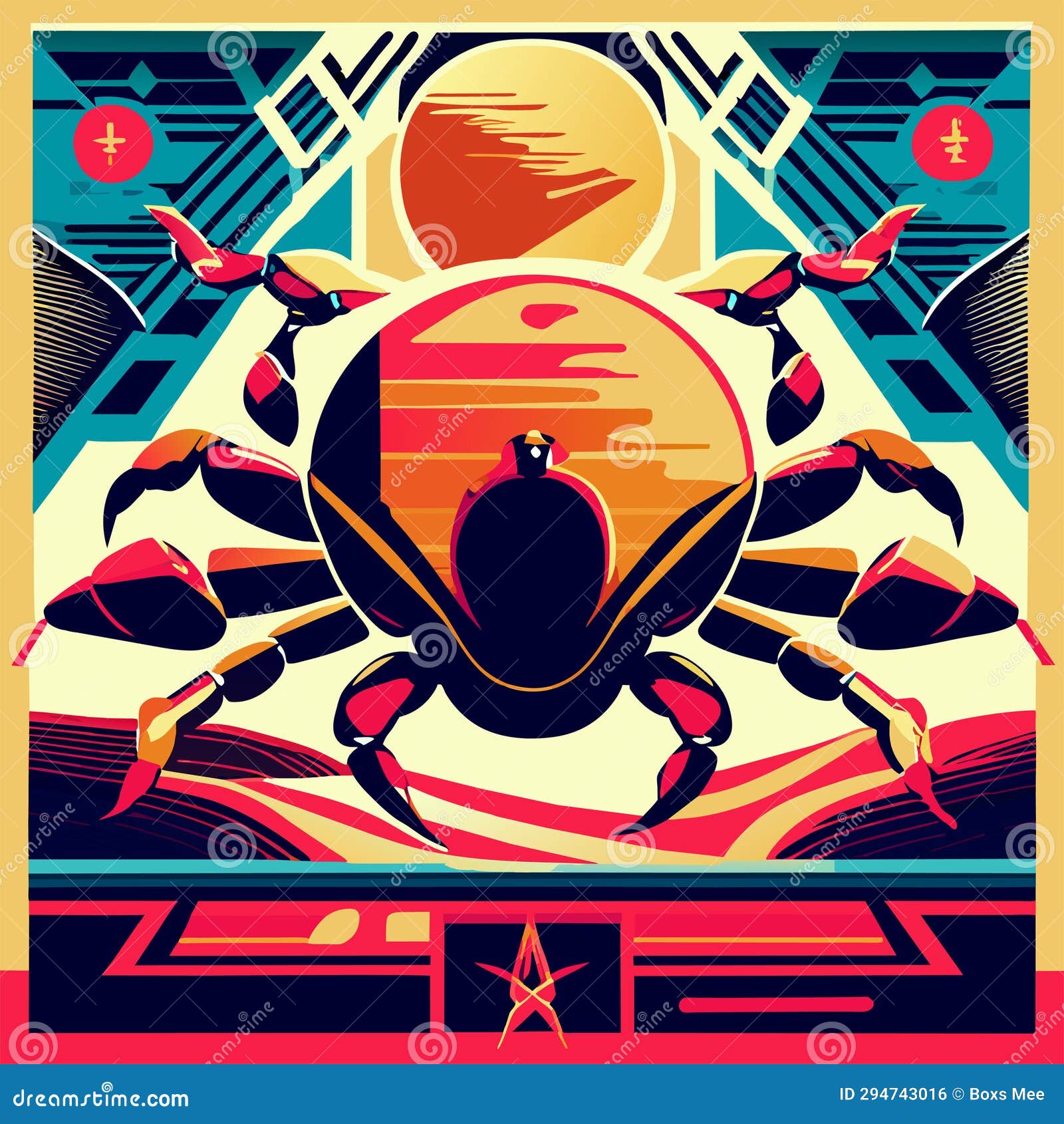 Vector Illustration of a Crab on a Background of Geometric Shapes in ...