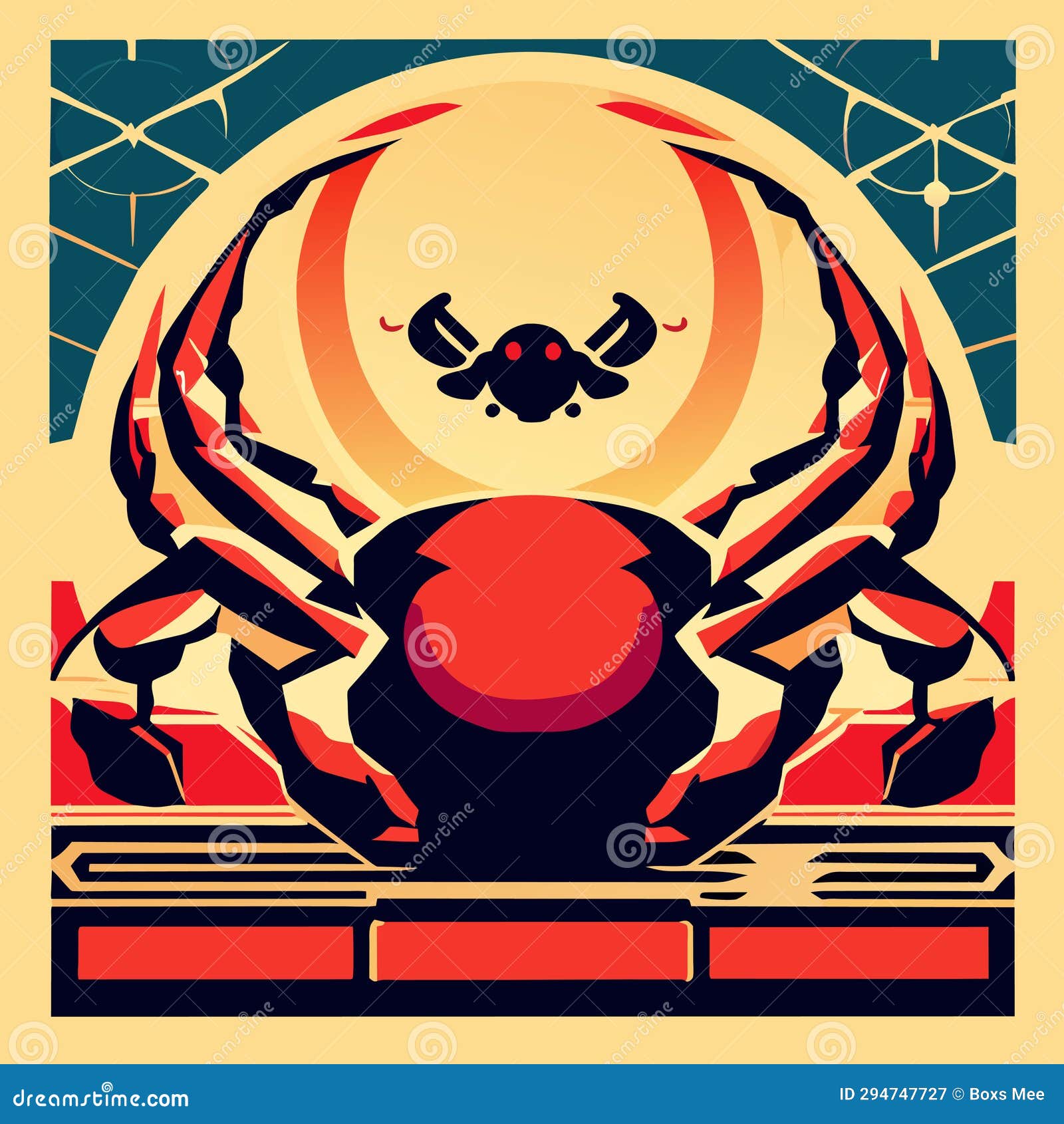 Vector Illustration of a Crab in the Form of a Circle on a Light ...