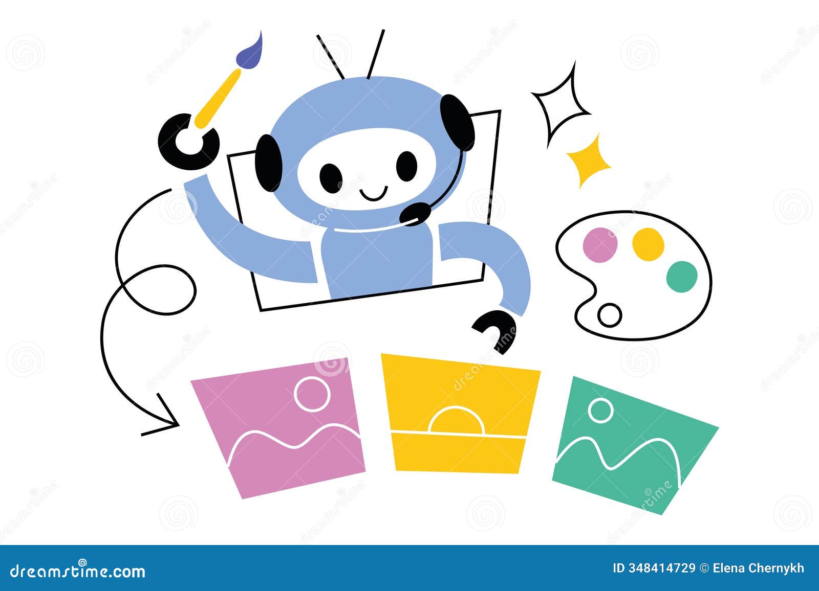 Vector Illustration of Creative Robot Using Paintbrush and Palette ...