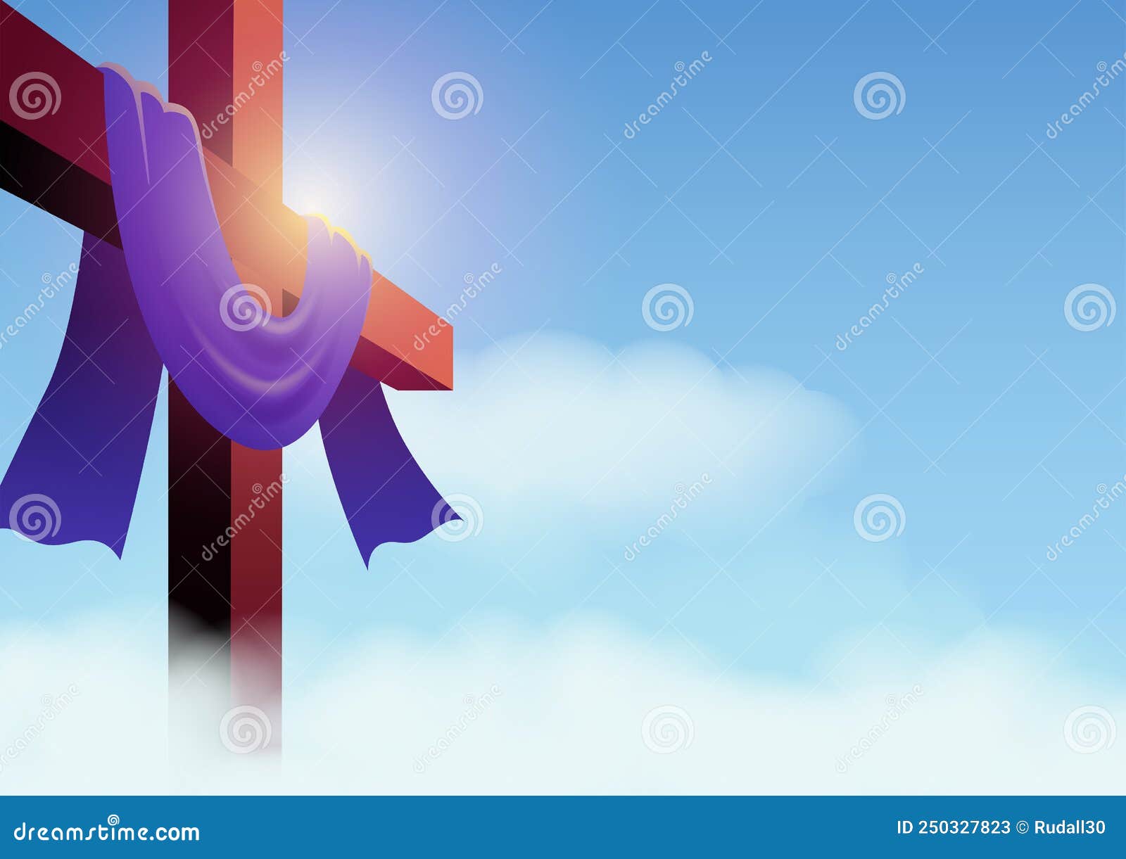 Vector Illustration of a Cross with Purple Sash on Cloudscape Stock ...