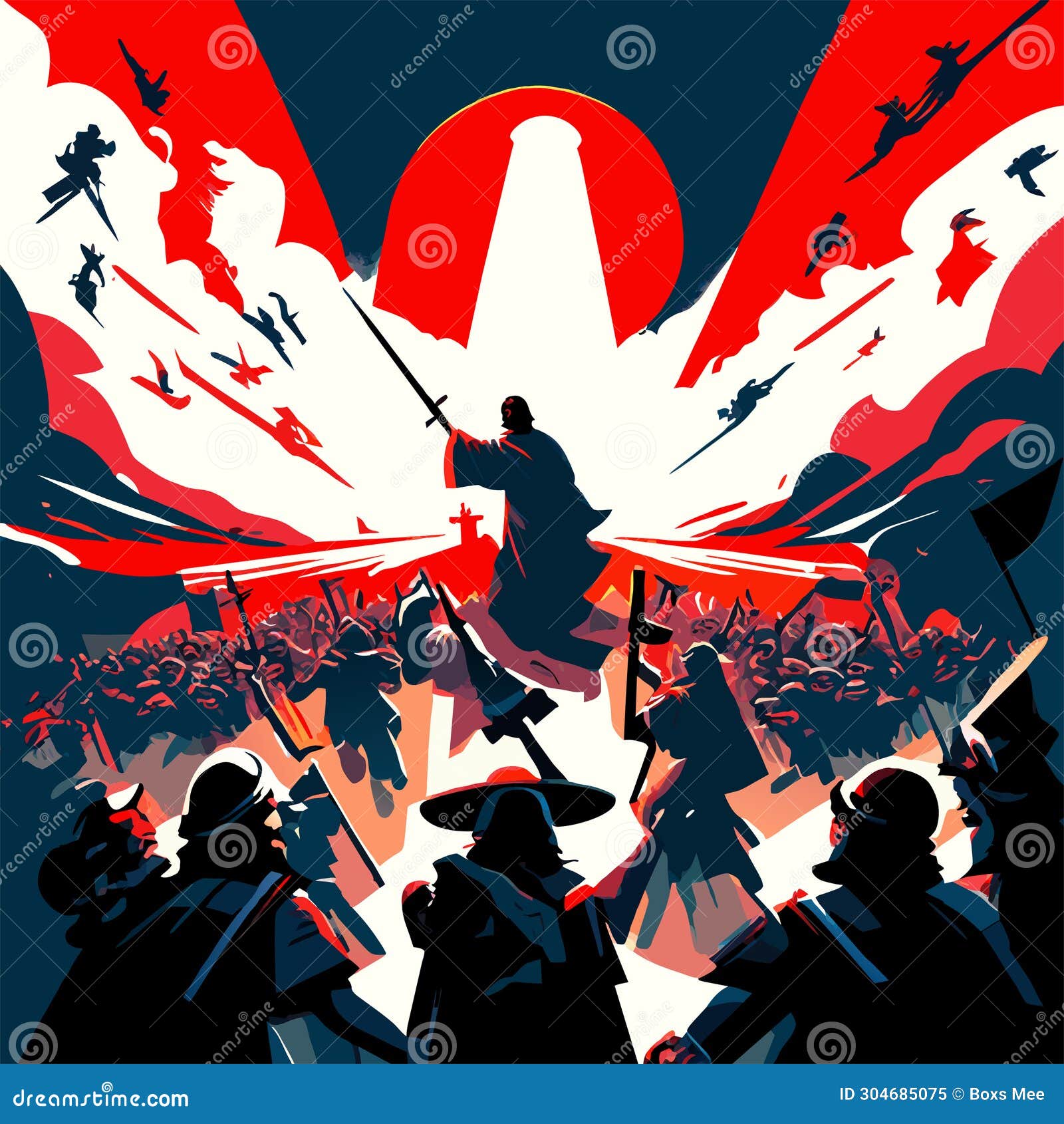 A Vector Illustration of a Crowd of People with Flags at a Rally ...