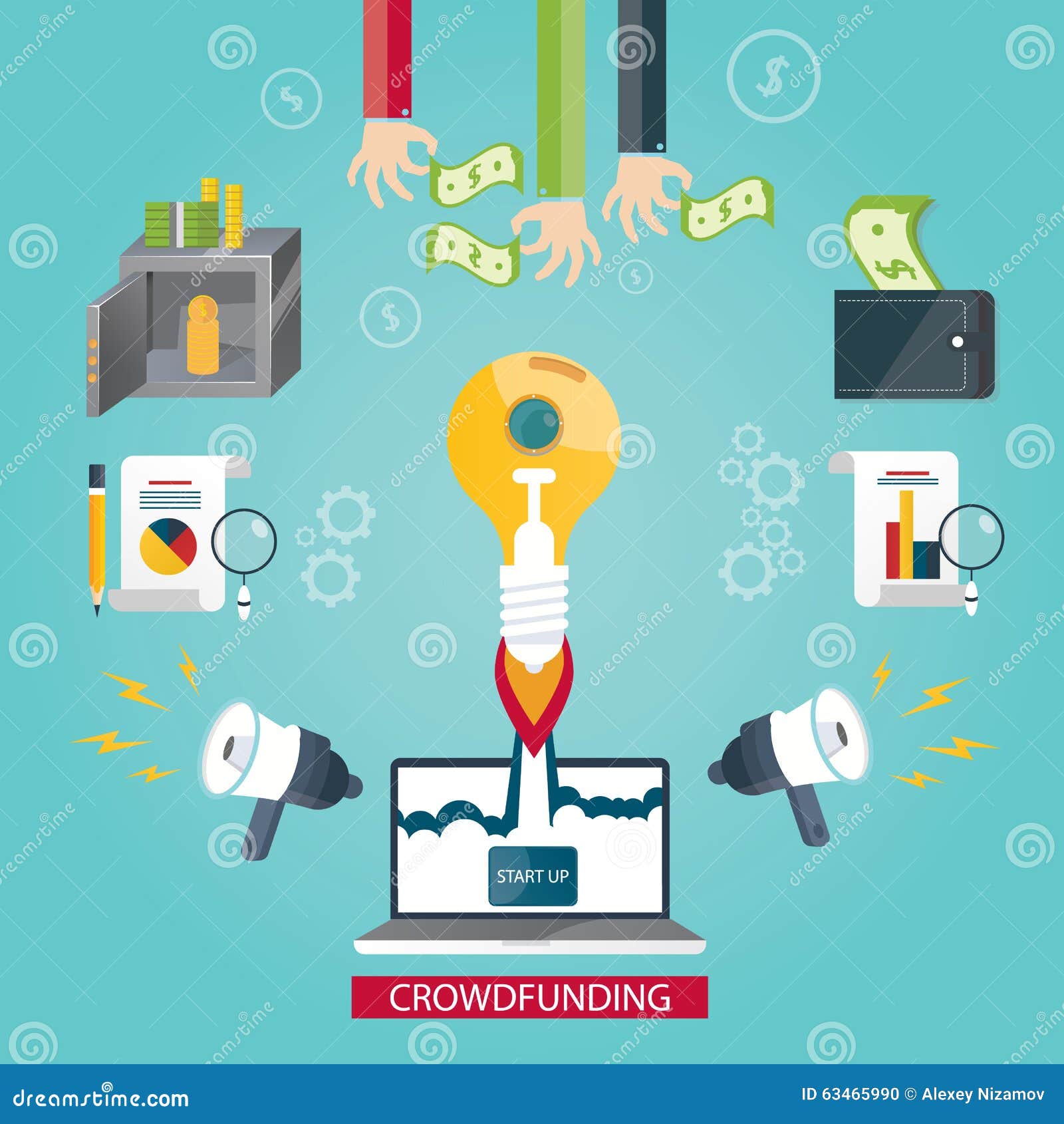 Vector Illustration of Crowdfunding Service, New Business Idea Stock ...