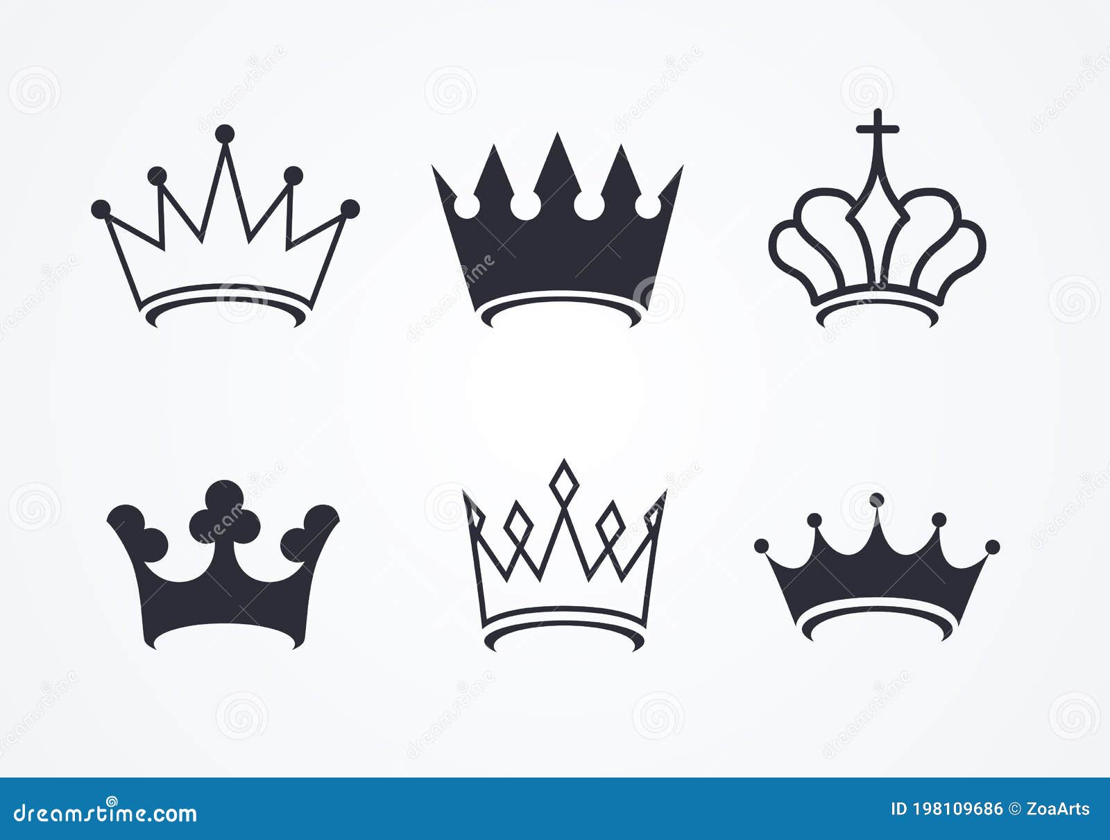 Vector Illustration Crown Icon Set. Collection of Different Minimal ...