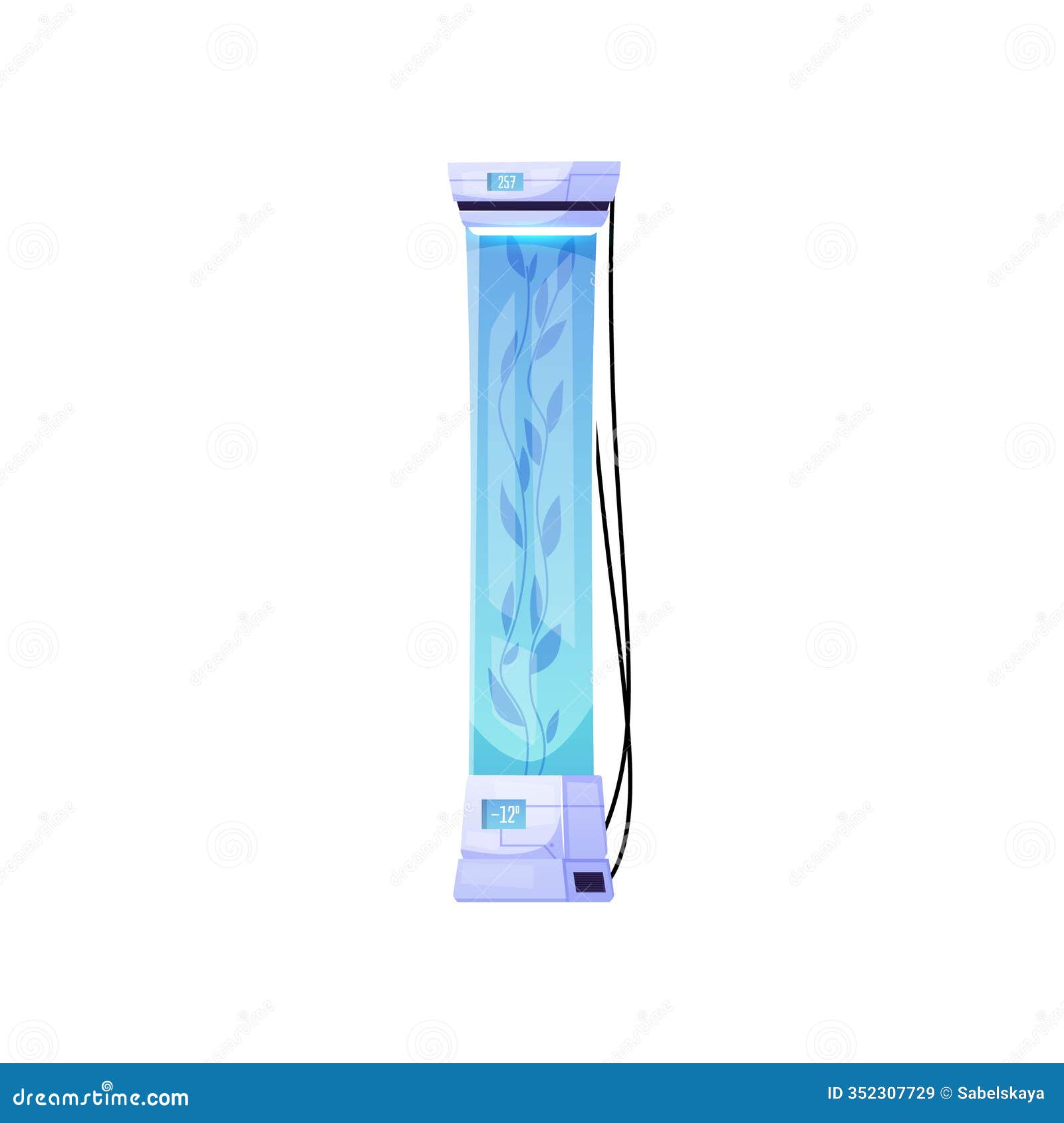 Vector Illustration Of Cryochamber With Long Round Flask Inside With