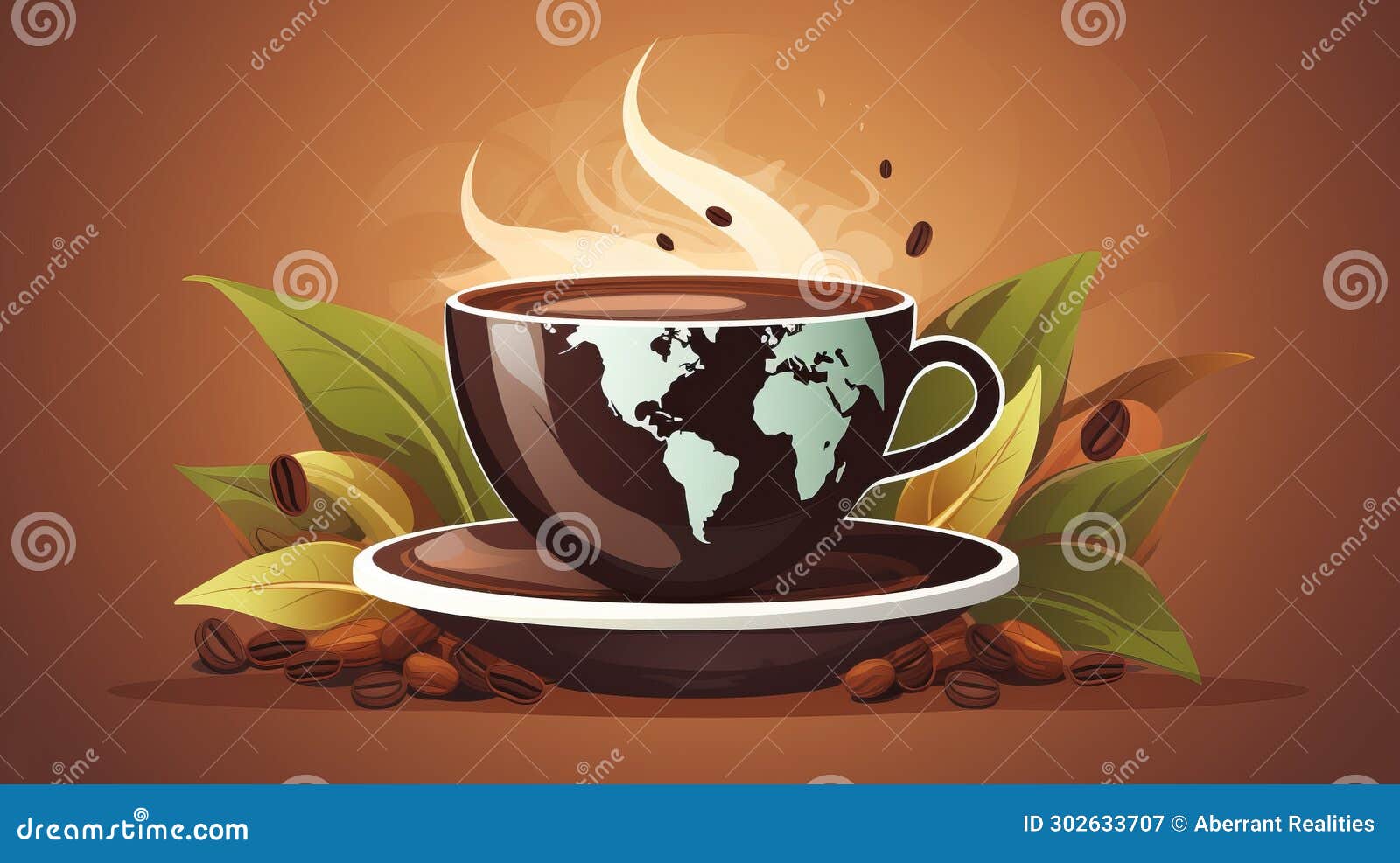 Vector Illustration of a Cup of Coffee with the World Map on it Stock ...